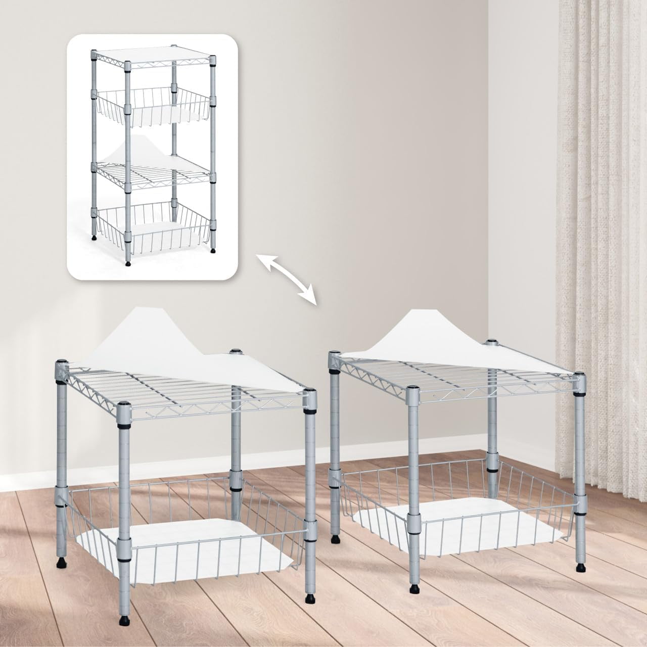 CAPHAUS NSF Wire Shelving Unit w/Baskets & Liner, Storage Rack Corner ...