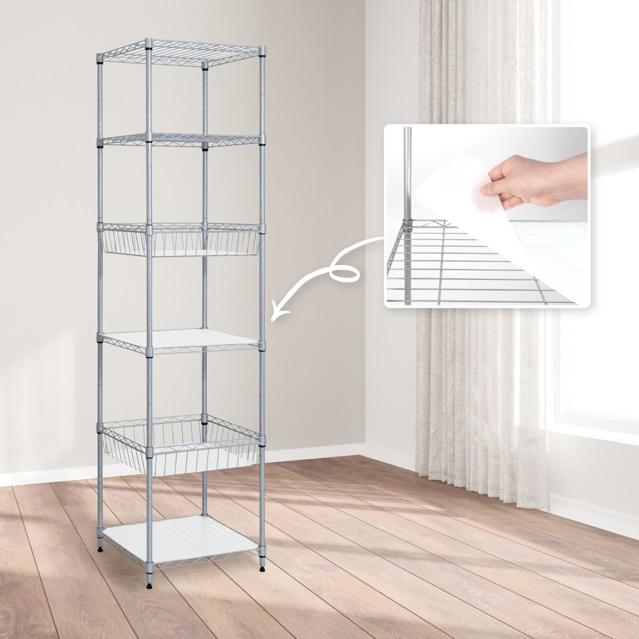 CAPHAUS NSF Wire Shelving Unit w/Baskets & Liner, Storage Rack Corner ...