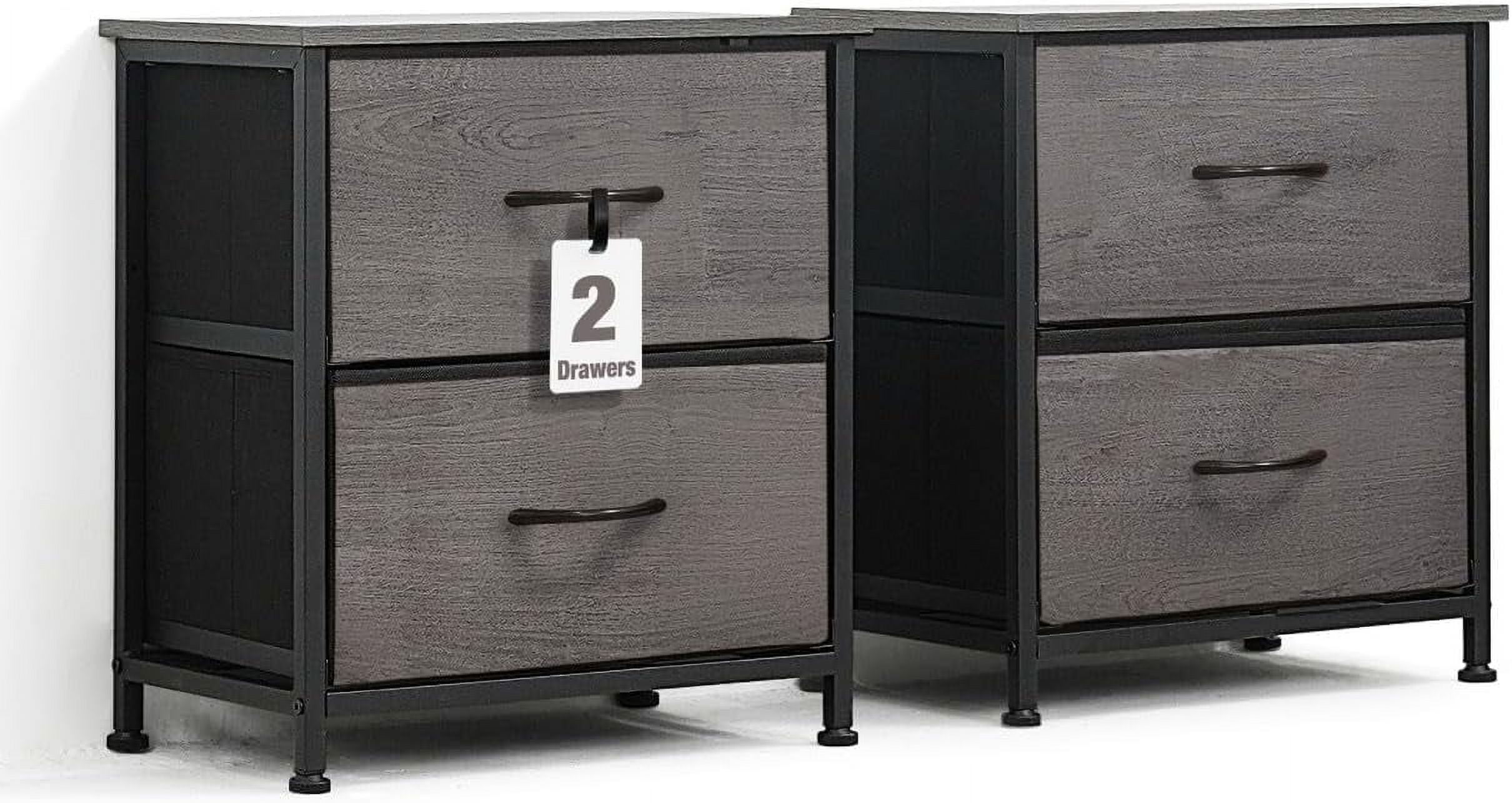 CAPHAUS Set of 2 Drawer Storage Tower w/ 2 Fabric Bins, Nightstand w/ 2 ...