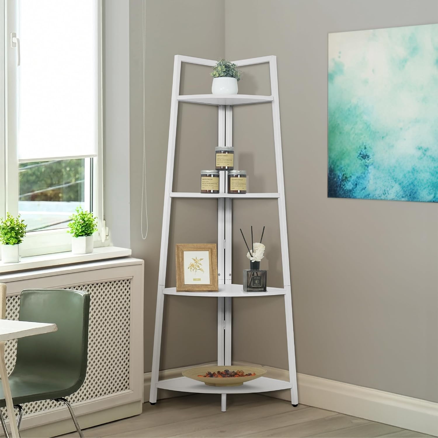 CAPHAUS Tall Corner Shelf Stand, 4-Tier Display Shelves, Ladder Corner ...