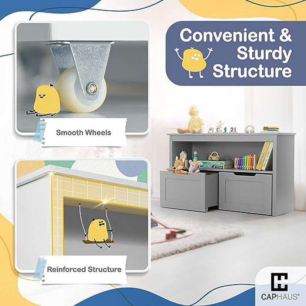 CAPHAUS Toy Storage Organizer with 2 Wheeled Drawers, White, Playroom ...