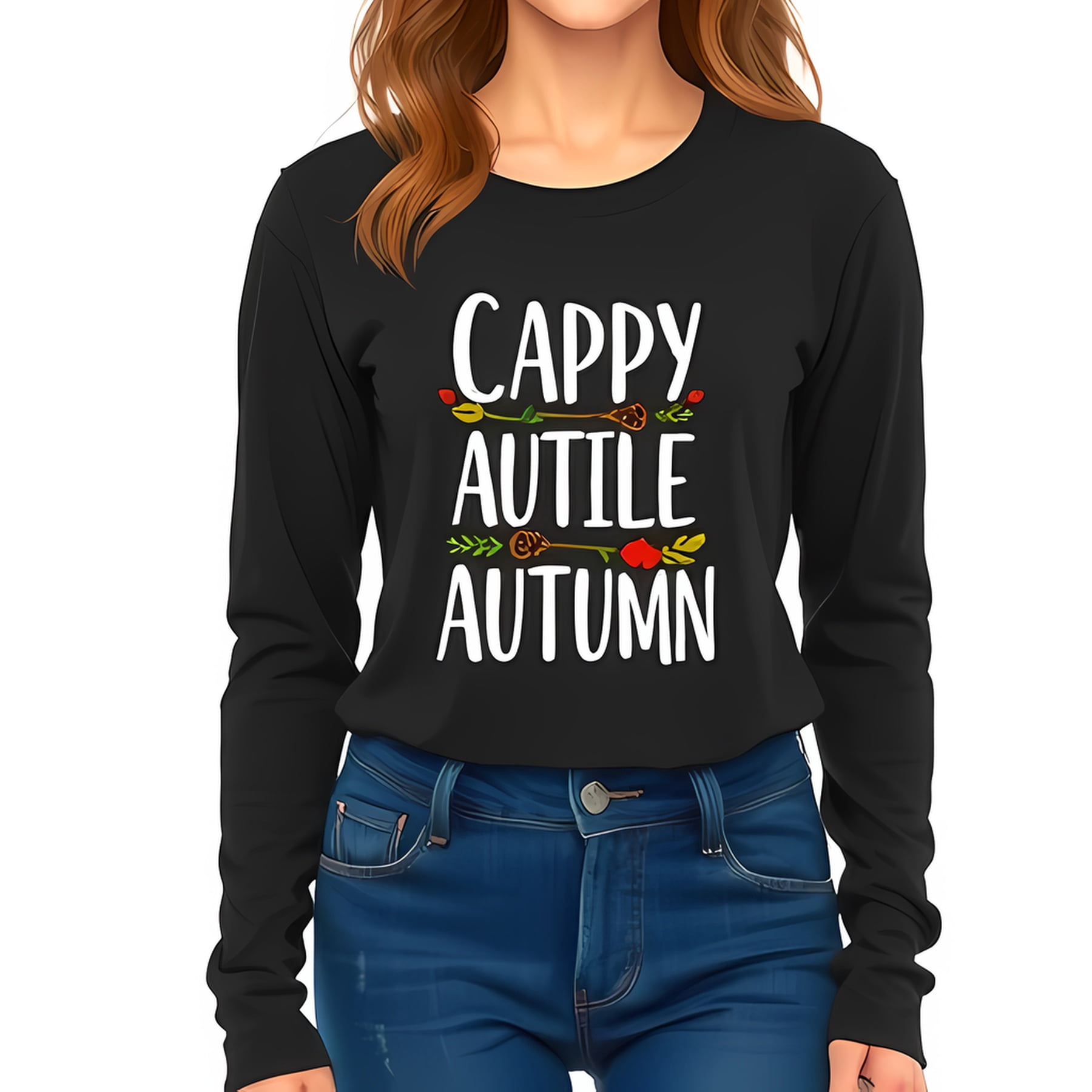 CAPPY AUTILE AUTUMN Black Long Sleeve T-Shirt - Whimsical Fall Design ...