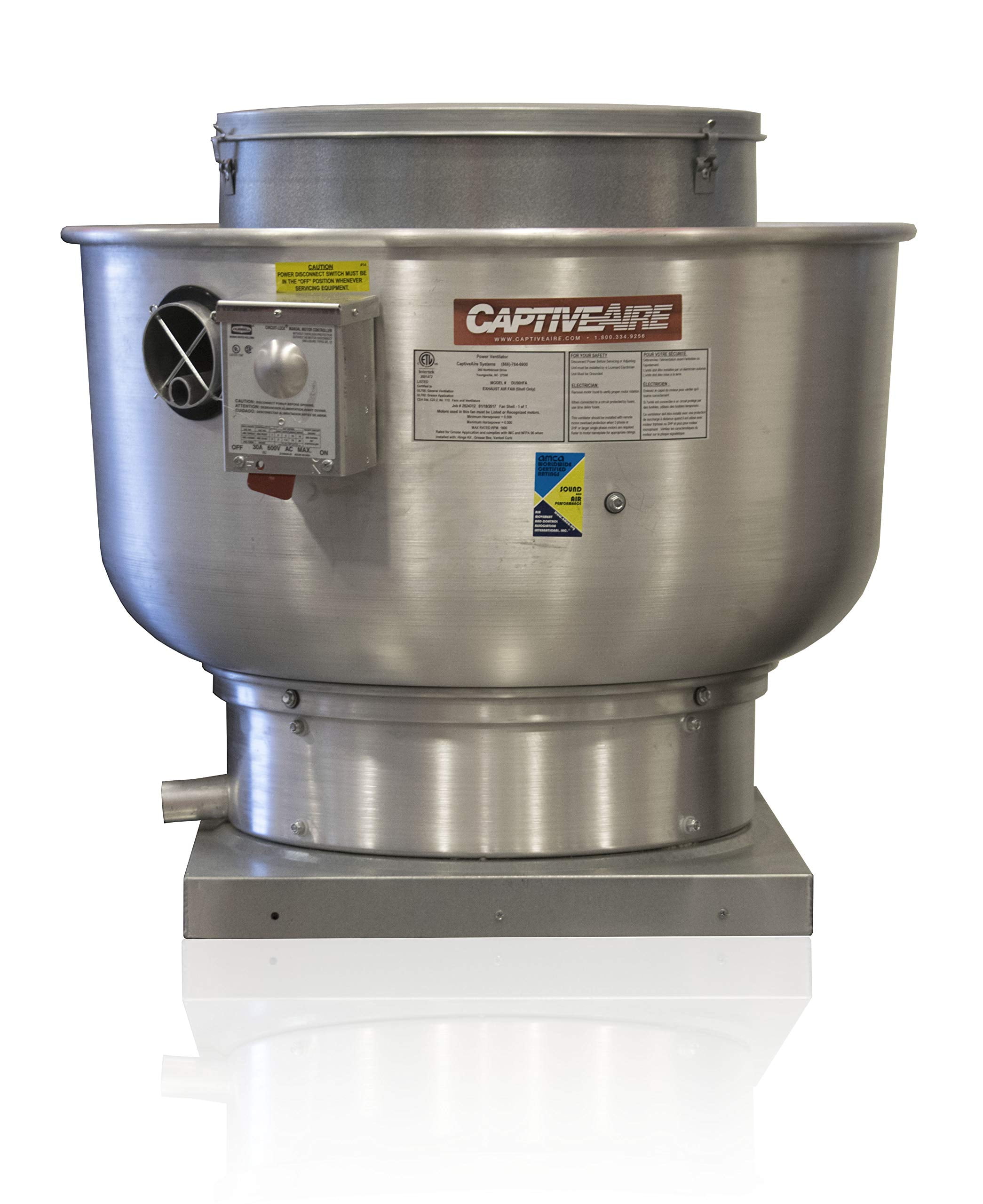 CAPTIVE-AIRE Restaurant Canopy Hood Grease Rated Exhaust Fan- Direct ...