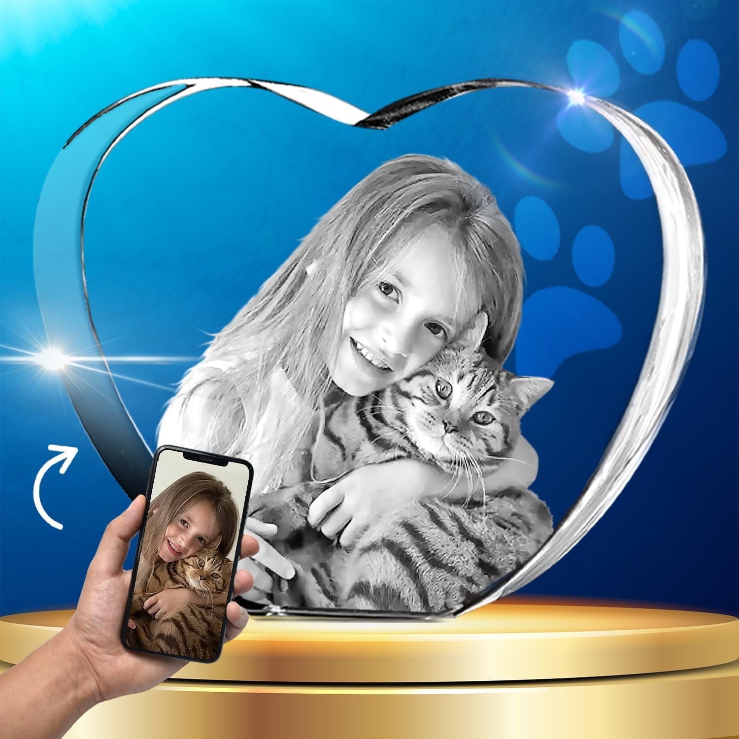 3D Crystal Photo, Your Photo in 3D, Personalized for Dog, Cat Lovers, Laser Etched Picture ...