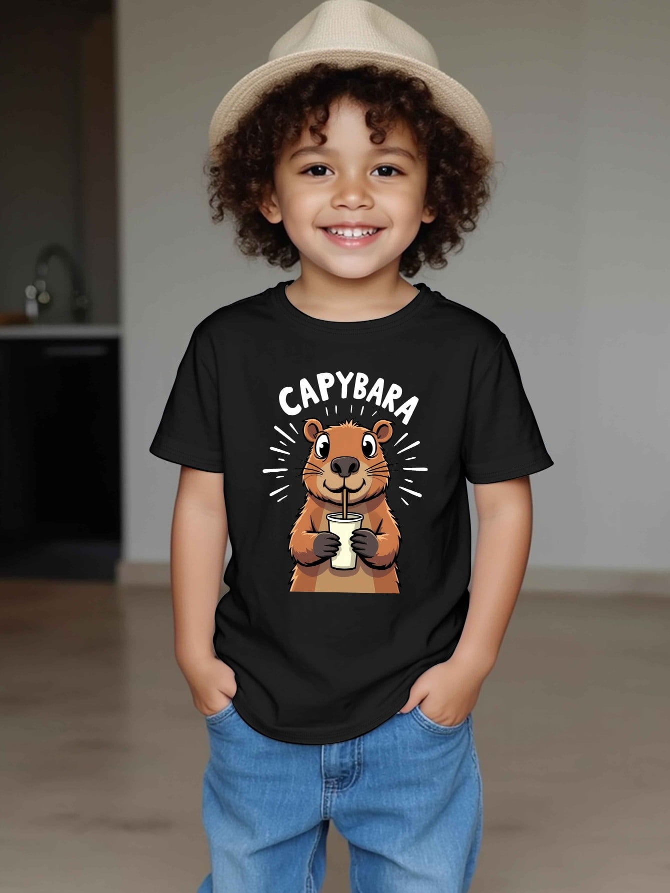 CAPYBARA Youngsters' Casual Short-Sleeve T-Shirt - Soft Cotton, Round ...