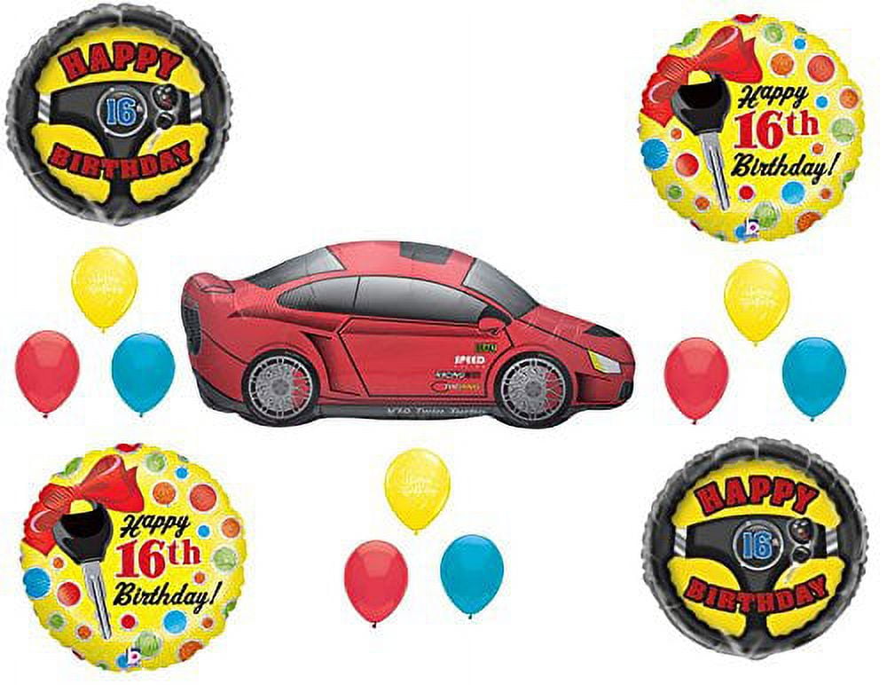 16TH Birthday Happy Car Mylar Balloons Party Decoration Supplies Race ...