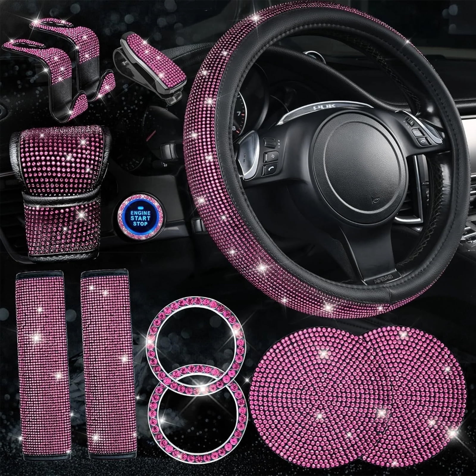 CAR GRAND 11 PCS Bling Car Accessories for Women, Sparkly Rhinestone ...