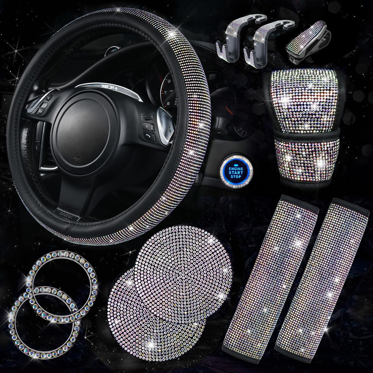 CAR PASS 11 PCS Bling Diamond Car Accessories for Women, Sparkly ...