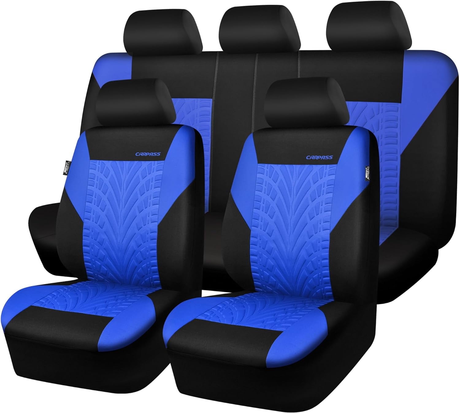 CAR PASS Black and Blue, Polyester, Universal, Front & Split Rear Bench Seat Cover, 9 Pieces ...