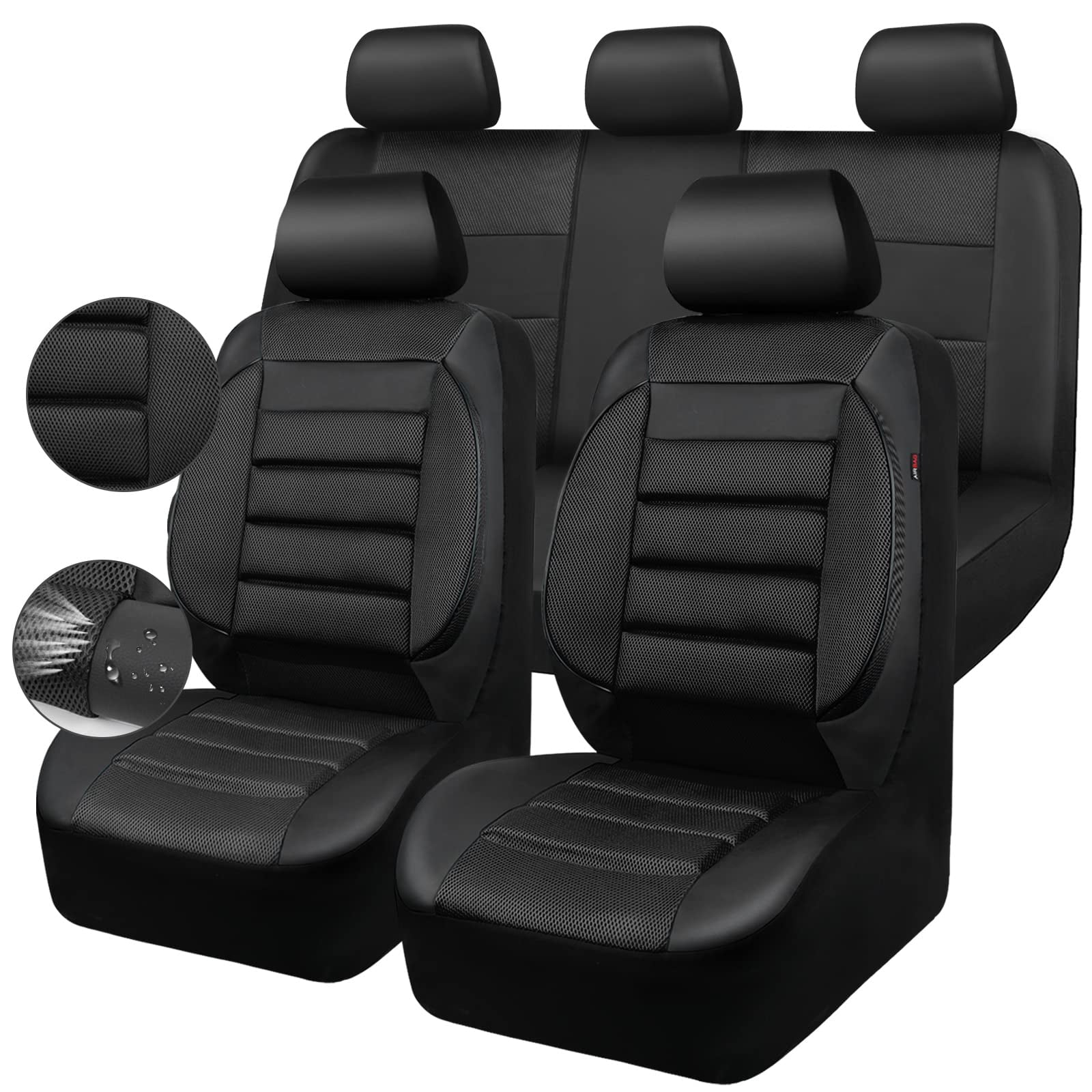CAR PASS Leather 3D Foam Back Support Car Seat Covers Full Set Air Mesh ...