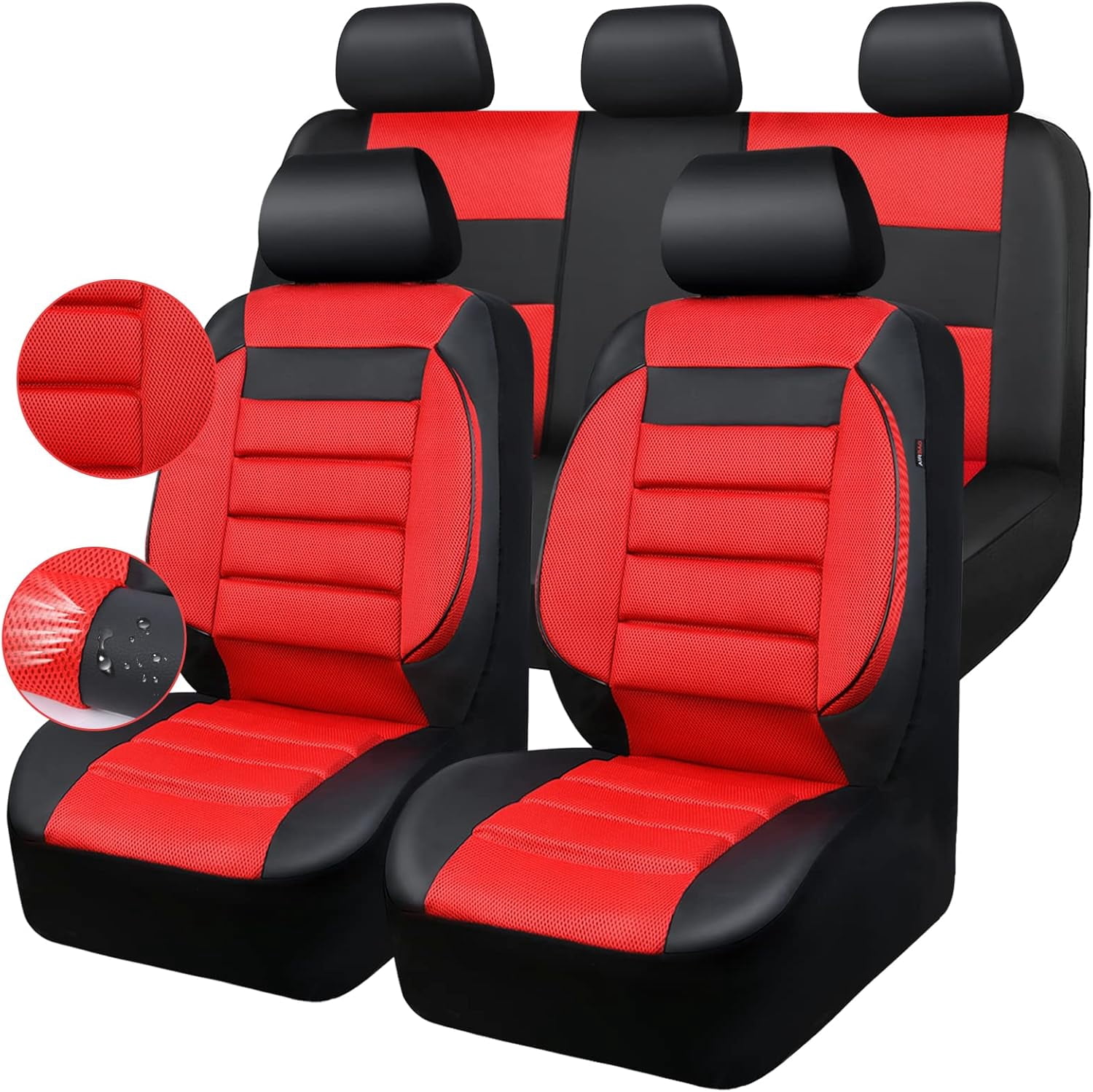 CAR PASS Leather 3D Foam Back Support Car Seat Covers Full Set Air Mesh ...