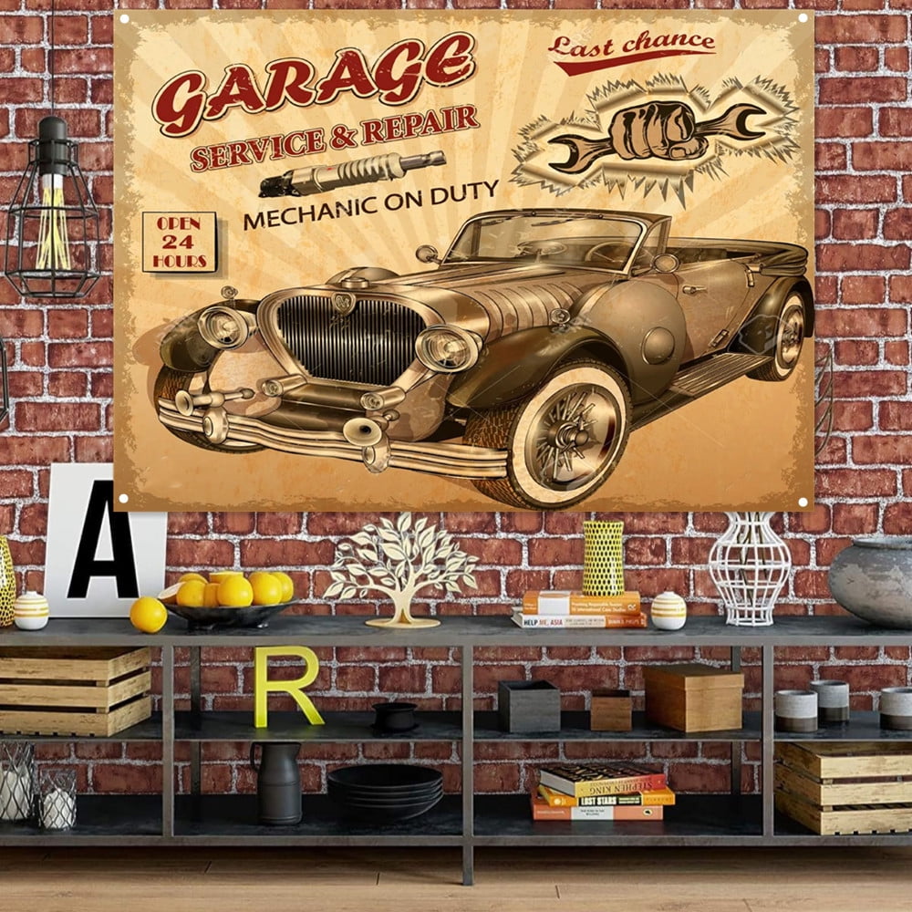 CAR SERVICE & REPAIR Artwork Art Poster and Prints Wall Hanging Flag ...