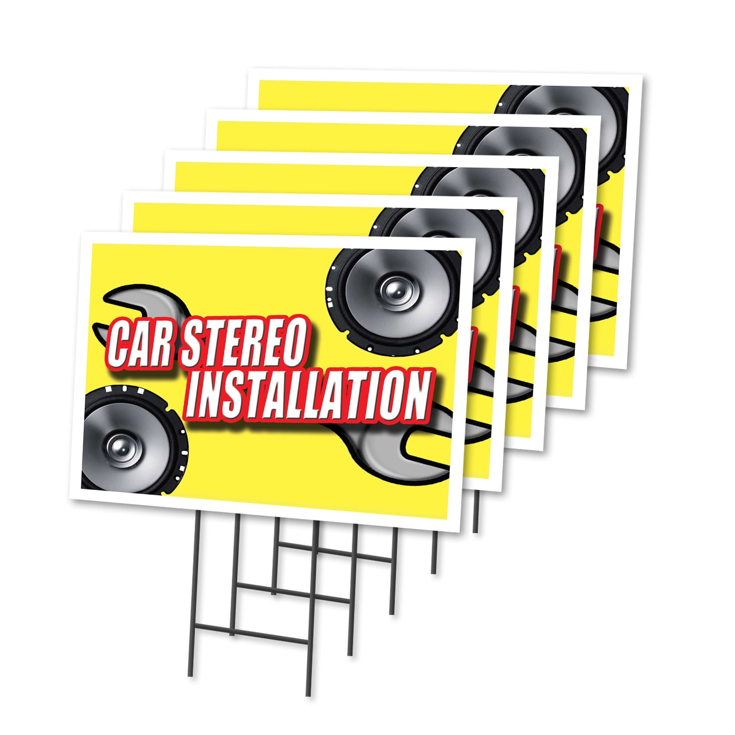 CAR STEREO INSTALLATION 5 Pack Of 12" x 16" Yard Sign & Stake ...