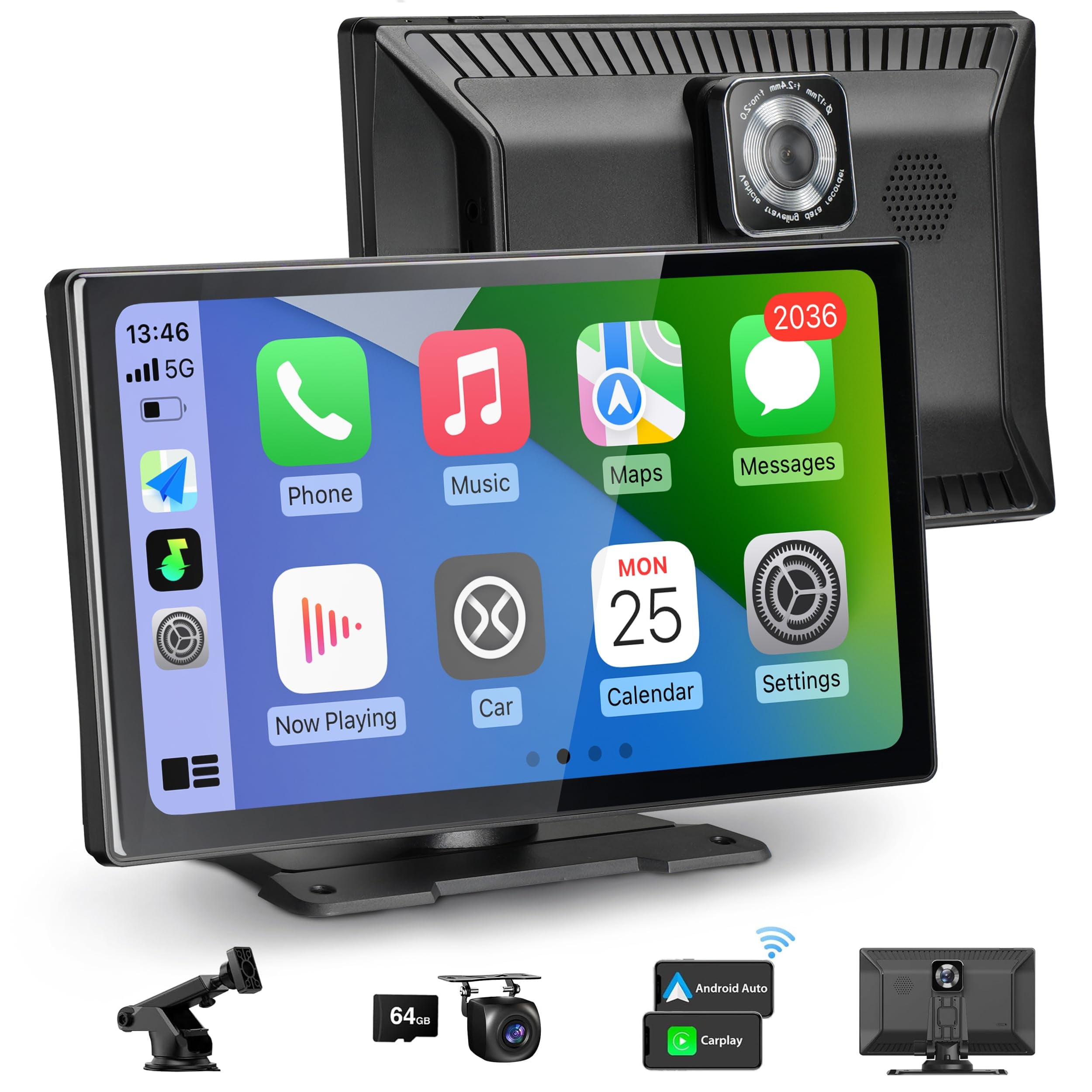 CARABC D9 9" Touch Screen Car Stereo with CarPlay, GPS and Backup ...