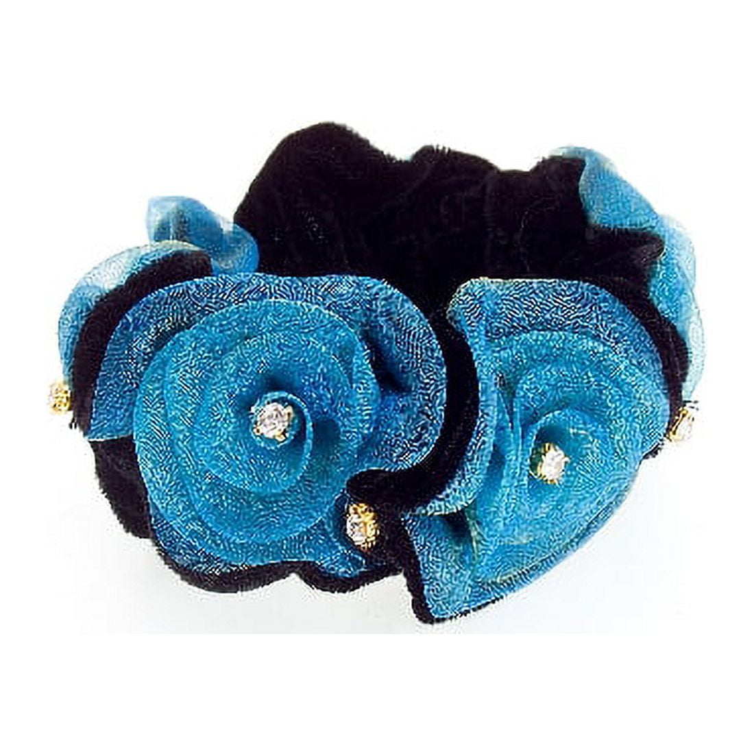 CARAVAN® BLACK VELVET AND VOILE FABRIC ROSE ELASTIC PONYTAIL ...