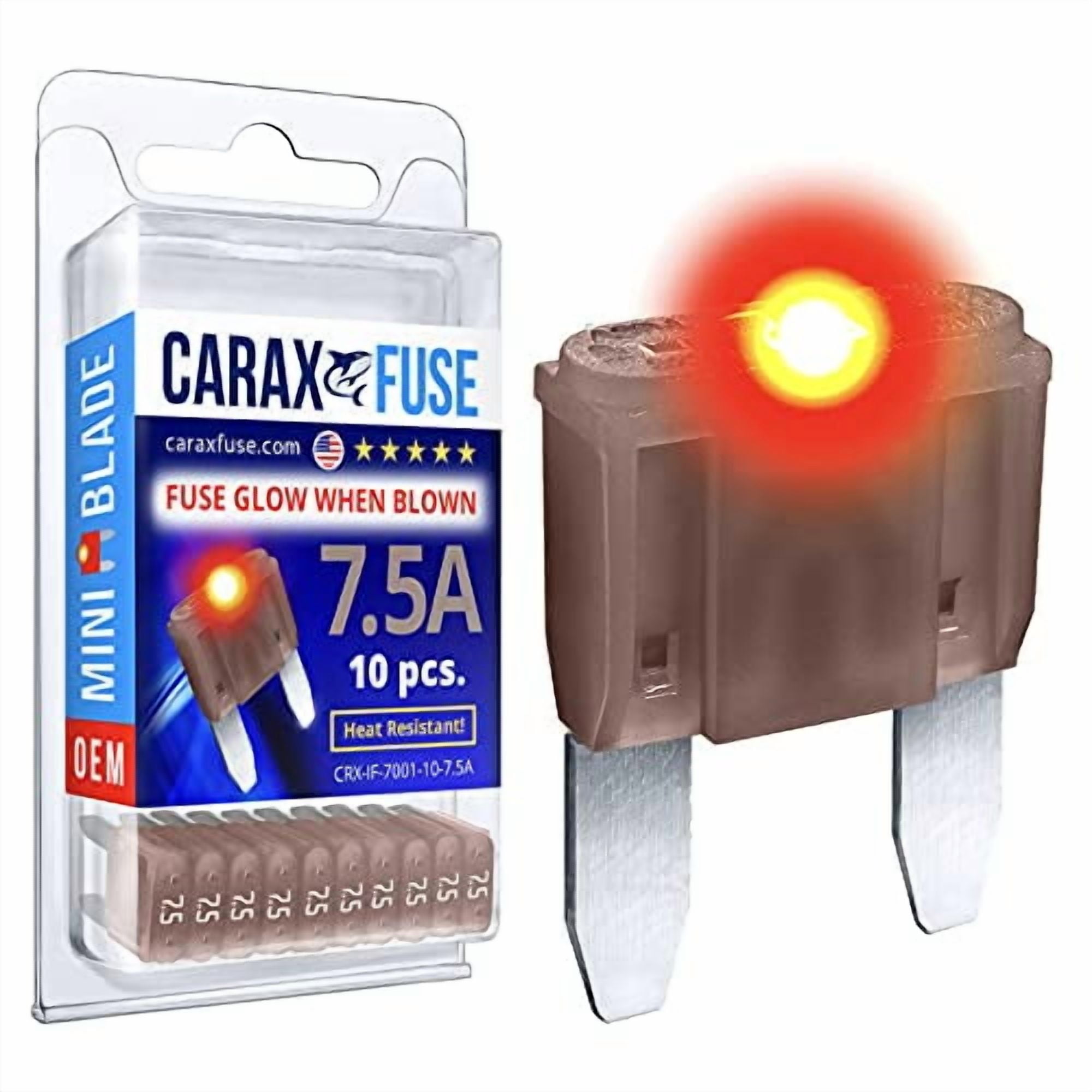 CARAX Glow Fuse – Premium Fuse Mini – 7.5A Kit 10 pcs – Glow When Blown ...