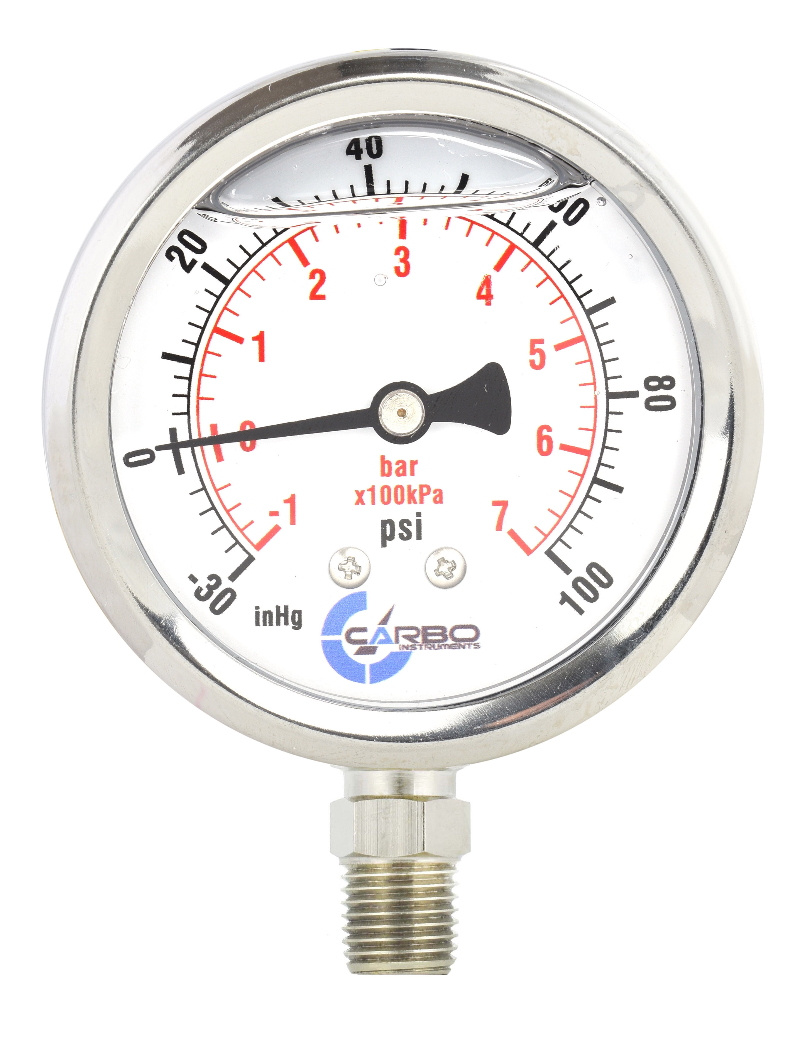 CARBO Instruments 1-1/2" Pressure Gauge, Stainless Steel Case, Chrome ...