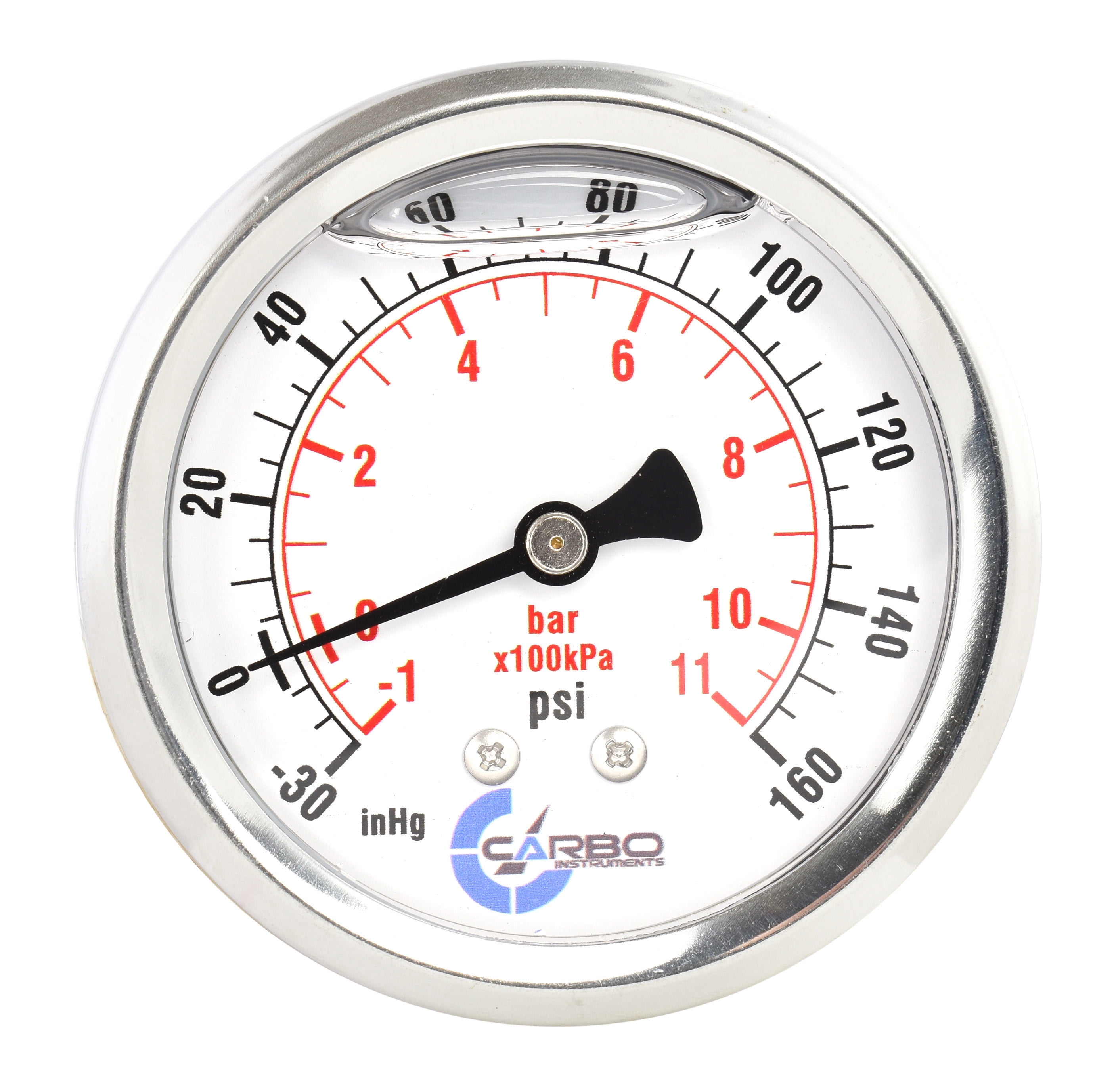 CARBO Instruments 1-1/2" Pressure Gauge, Stainless Steel Case, Chrome Plated Brass Connection ...