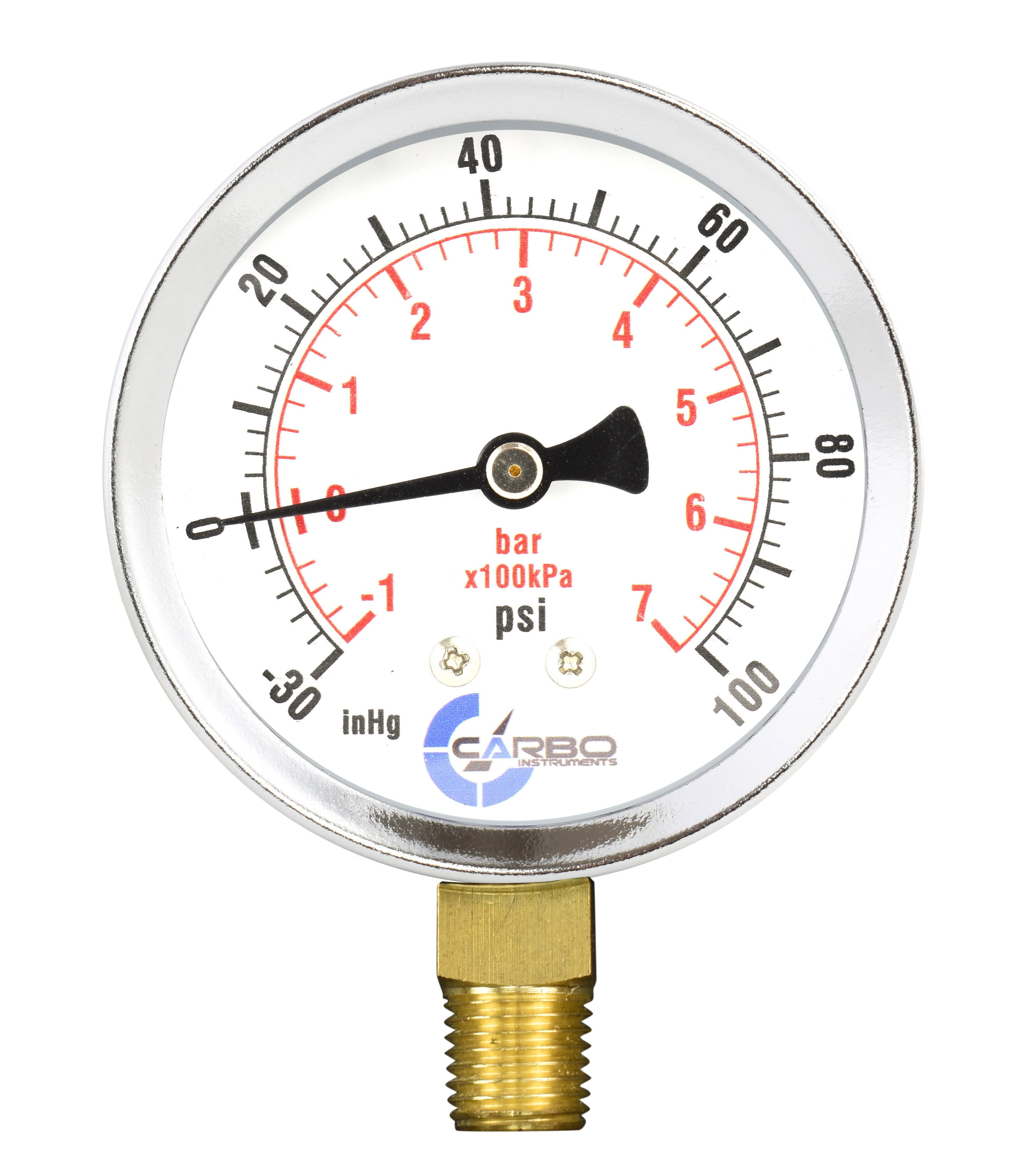 CARBO Instruments 2-1/2" Pressure Gauge, Chrome Plated Steel Case, Dry, Compound Vacuum -30 Hg ...