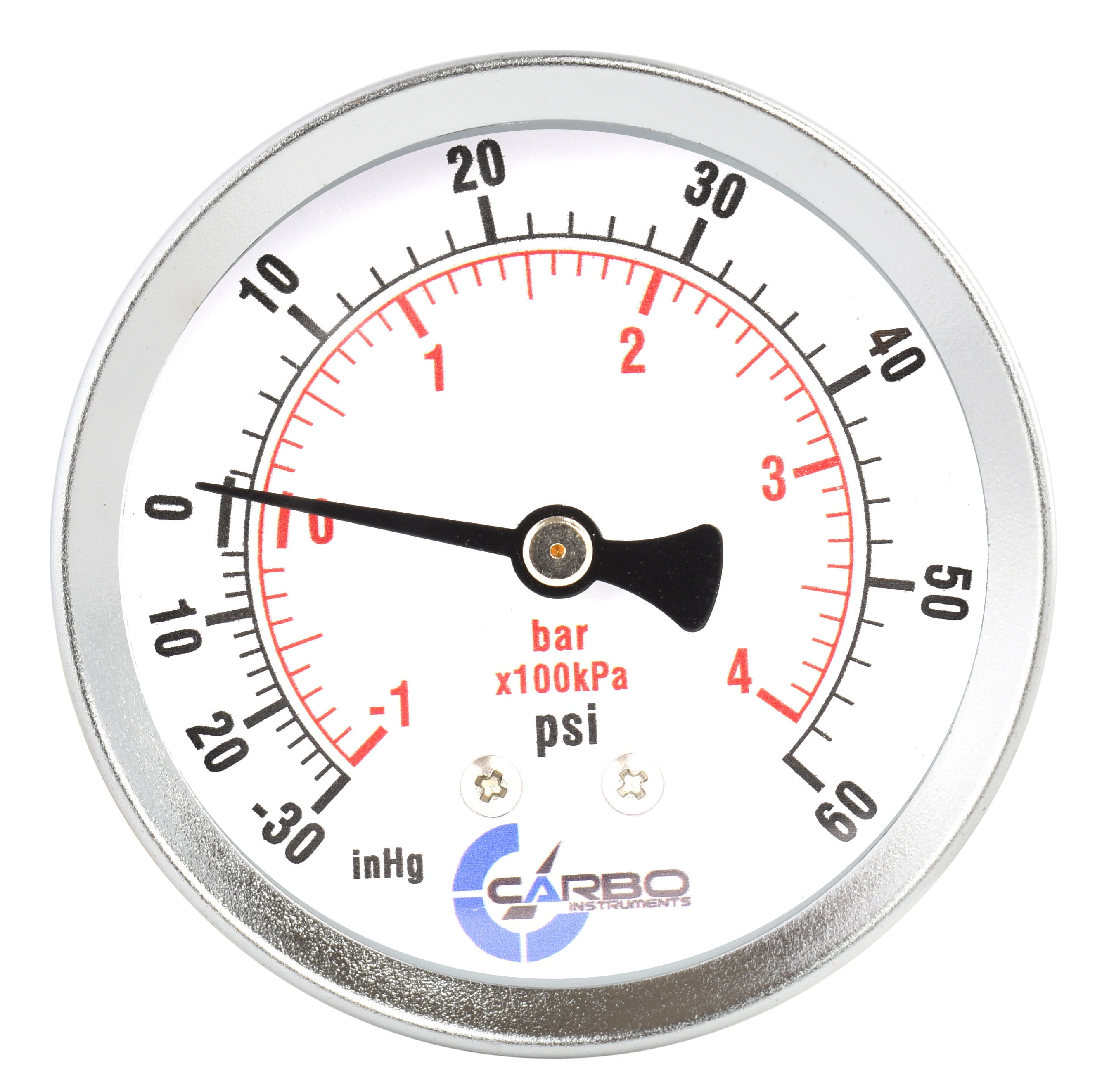CARBO Instruments 2-1/2" Pressure Gauge, Chrome Plated Steel Case, Dry ...