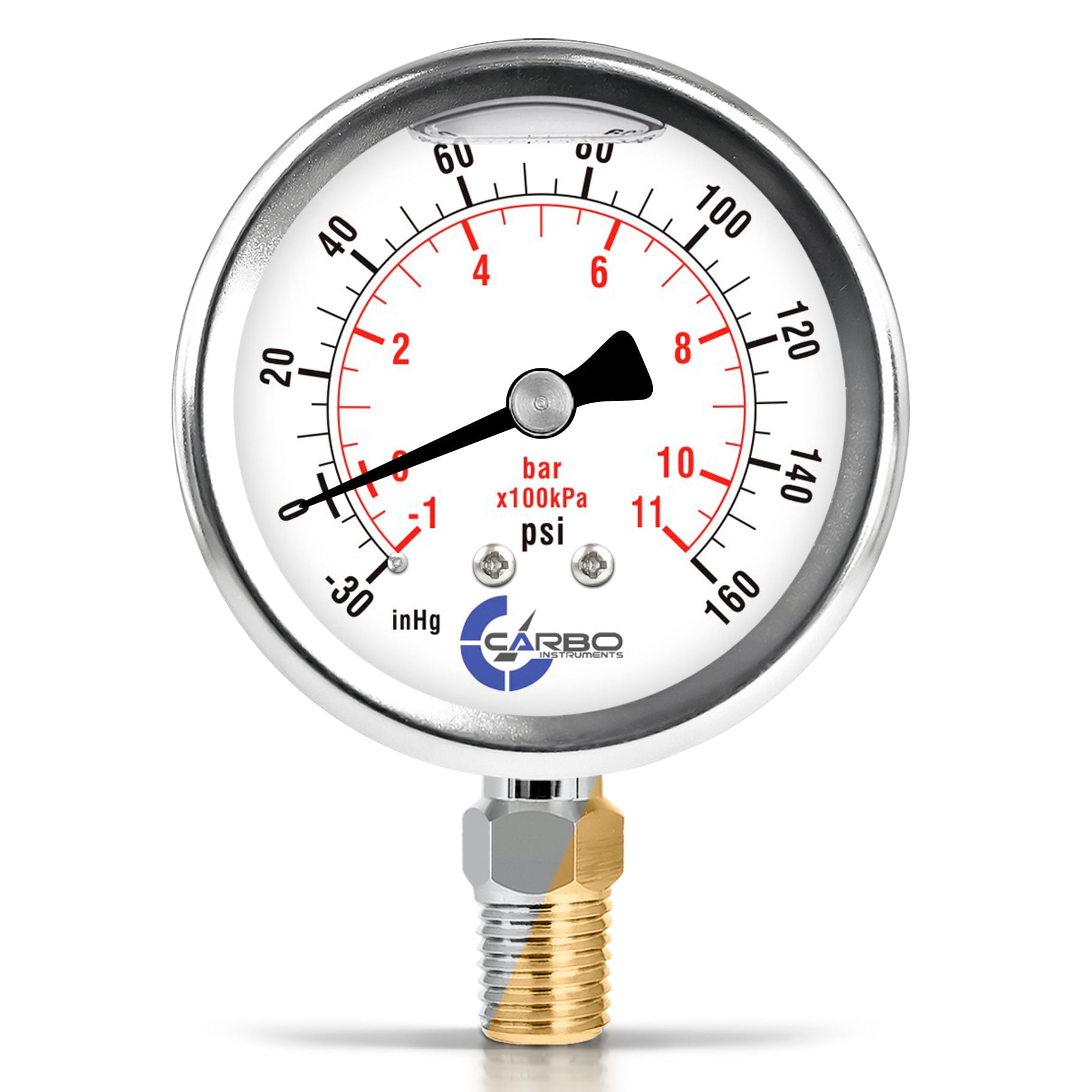 CARBO Instruments 2 1-2" Pressure Gauge, Stainless Steel Case, Chrome ...