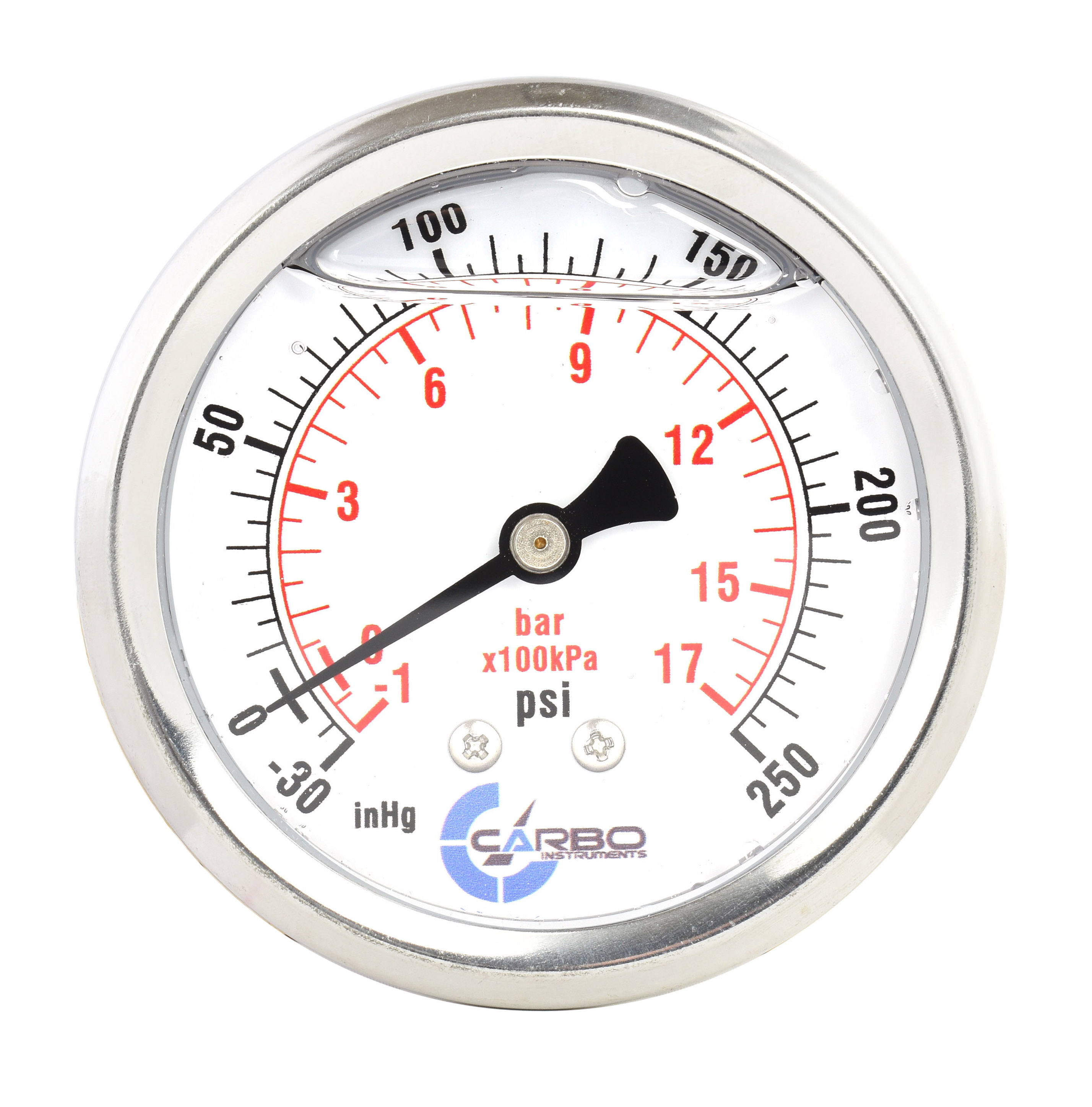 CARBO Instruments 2 1-2" Pressure Gauge, Stainless Steel Case, Chrome Plated Brass Connection ...