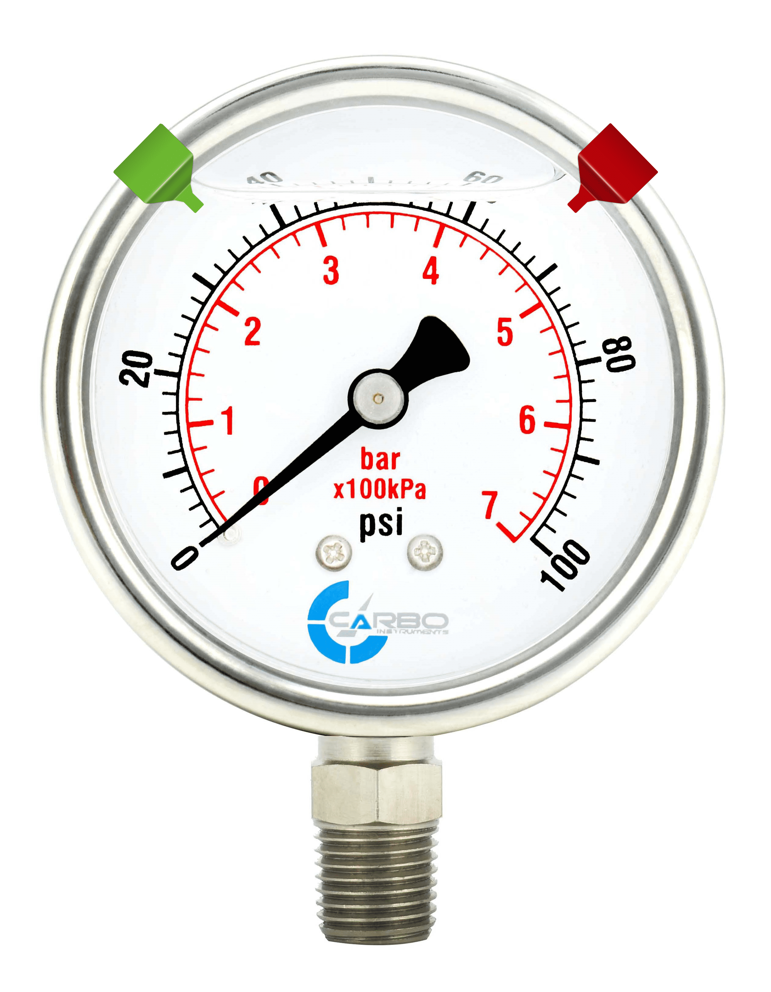 CARBO Instruments 2 1-2" Pressure Gauge, Stainless Steel Case, Chrome Plated Brass Connection ...