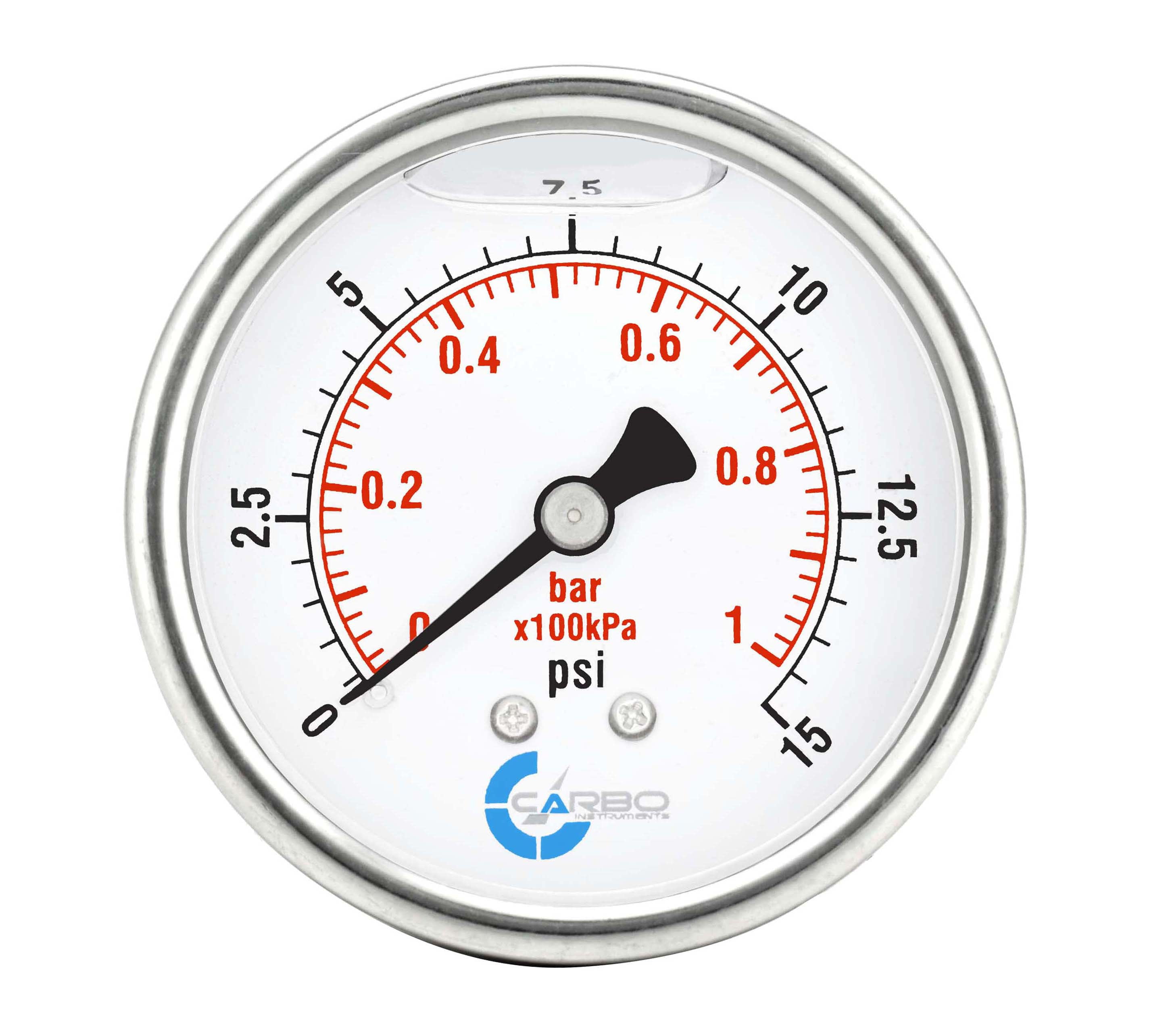 CARBO Instruments 2 1-2" Pressure Gauge, Stainless Steel Case, Chrome Plated Brass Connection ...