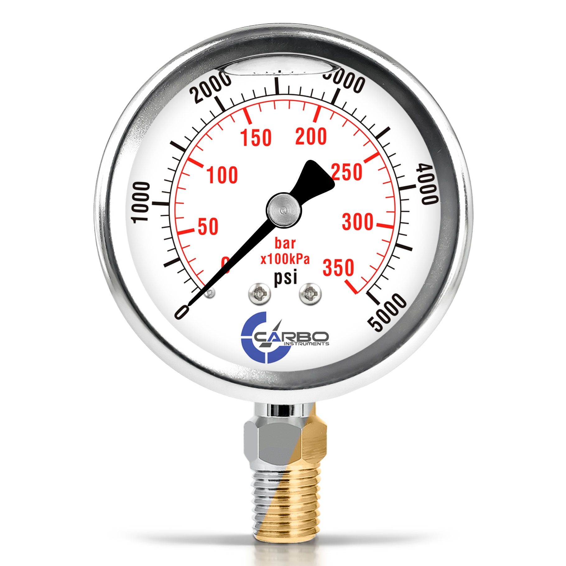 CARBO Instruments 2 1-2" Pressure Gauge, Stainless Steel Case, Chrome Plated Brass Connection ...