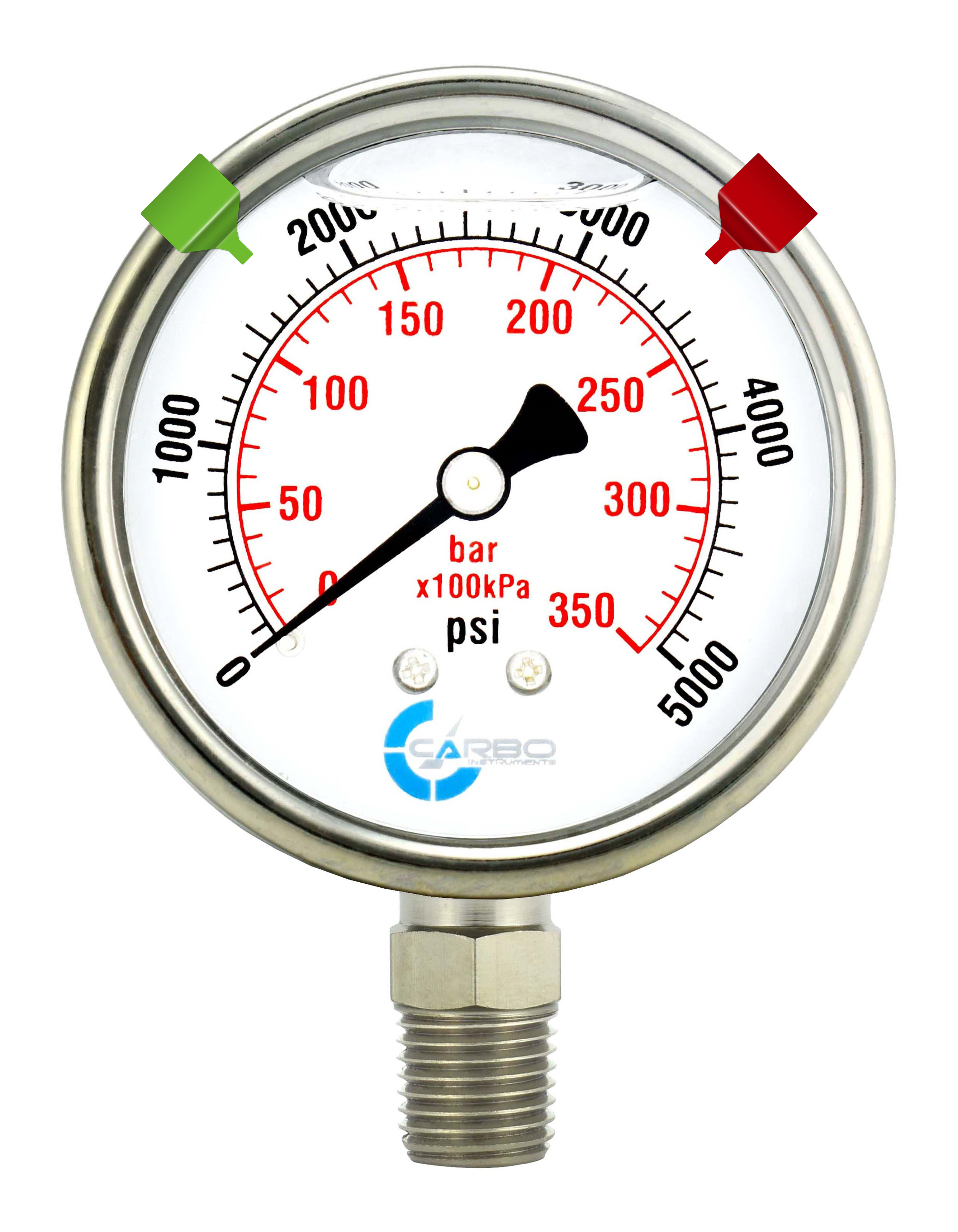CARBO Instruments 2 1-2" Pressure Gauge, Stainless Steel Case, Chrome Plated Brass Connection ...