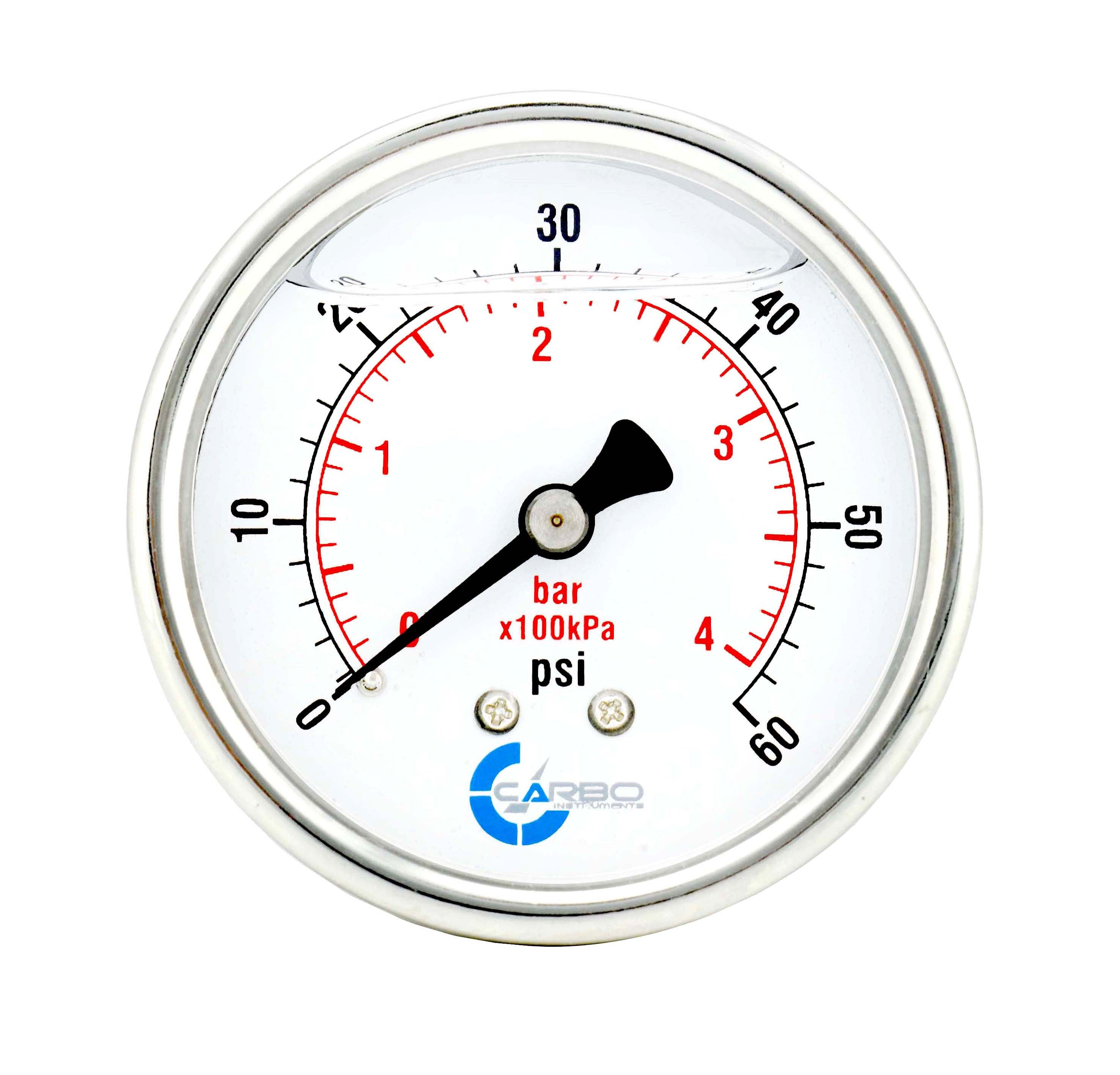 CARBO Instruments 2 1-2" Pressure Gauge, Stainless Steel Case, Chrome Plated Brass Connection ...