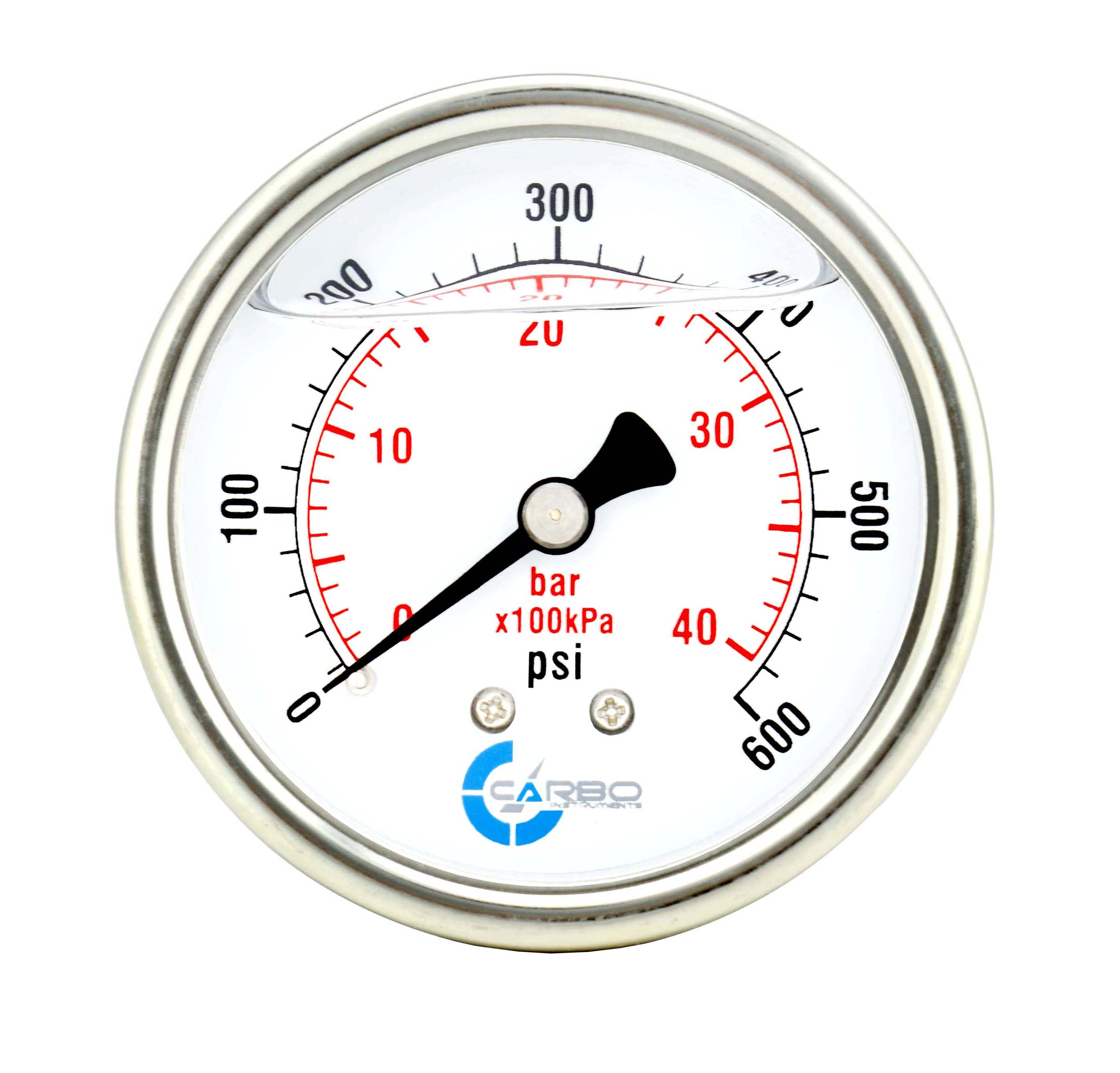 CARBO Instruments 2 1-2" Pressure Gauge, Stainless Steel Case, Chrome Plated Brass Connection ...