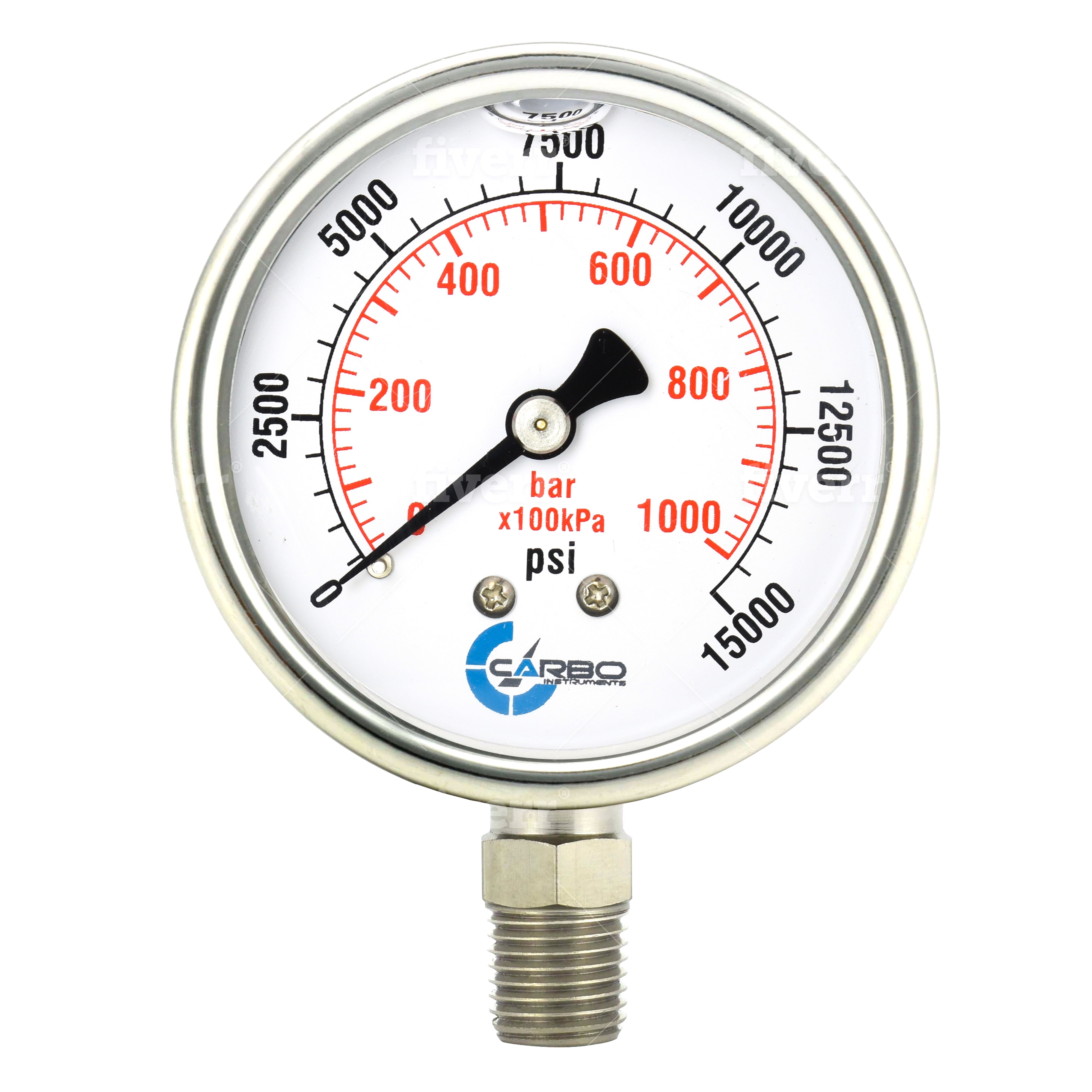 CARBO Instruments 2 1-2" Pressure Gauge, Stainless Steel Case, Chrome Plated Brass Connection ...