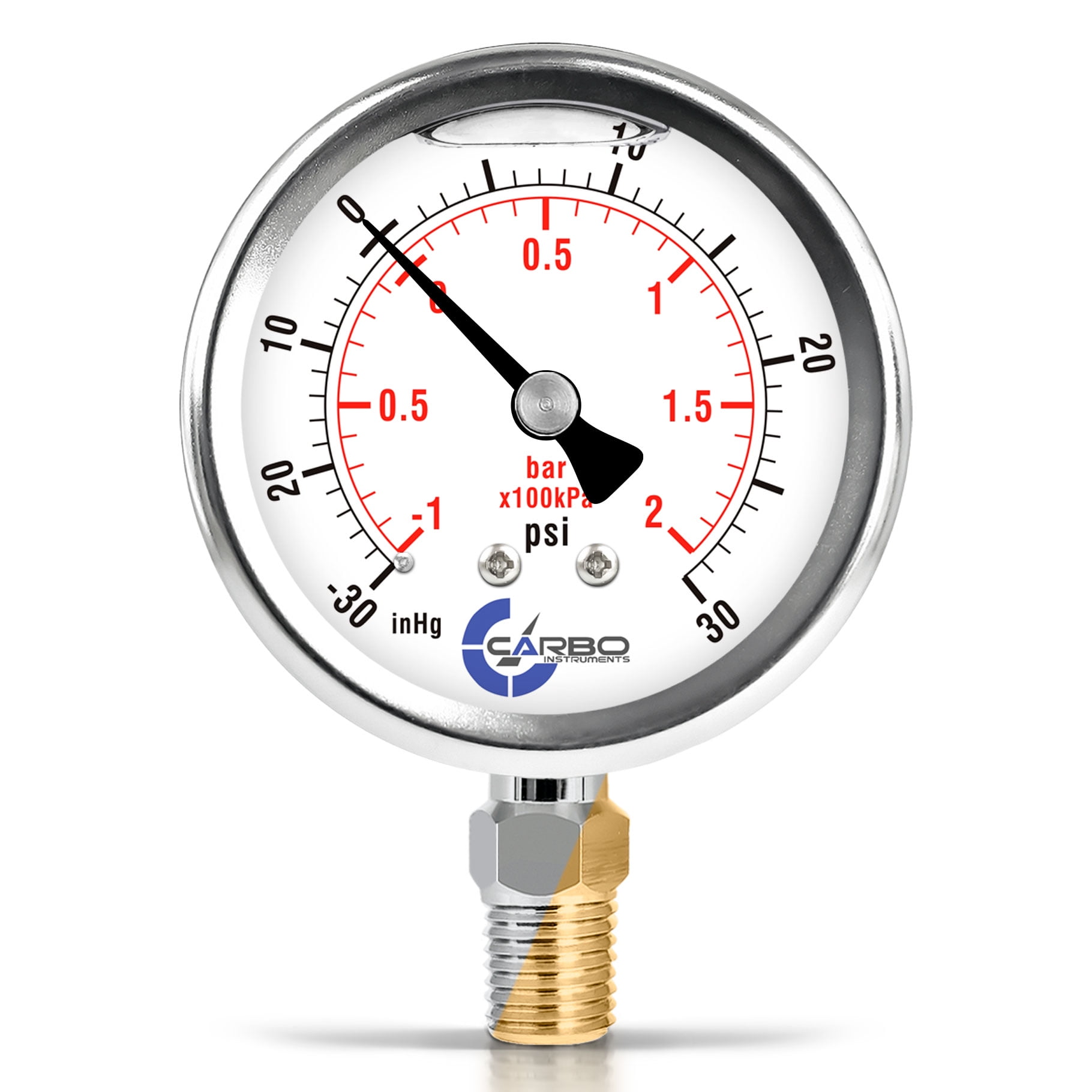 CARBO Instruments 2 1-2" Pressure Gauge, Stainless Steel Case, Chrome Plated Brass Connection ...
