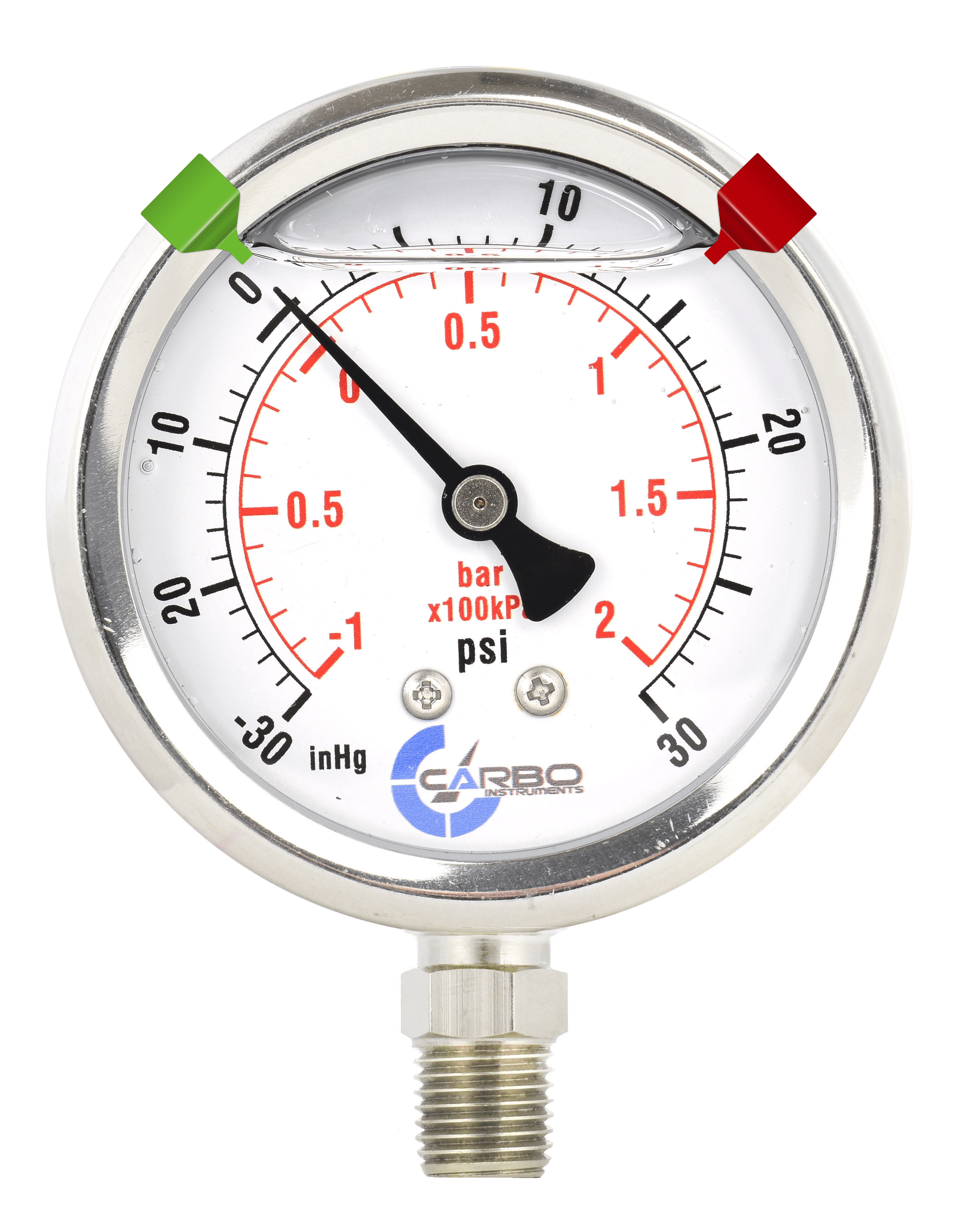 CARBO Instruments 2 1-2" Pressure Gauge, Stainless Steel Case, Chrome Plated Brass Connection ...