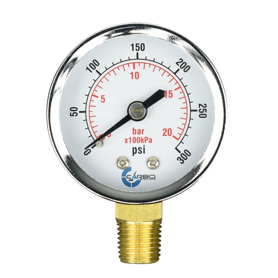 CARBO Instruments 2" Pressure Gauge, Chrome Plated Steel Case, Dry, 0-300 psi/kPa, Lower Mount 1 ...