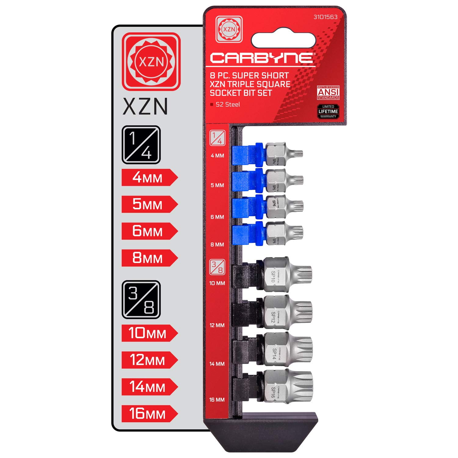 CARBYNE 8-Piece XZN Triple Square Super Short Low Profile Bit Socket ...