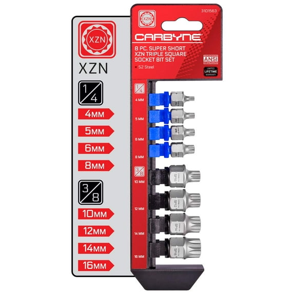 CARBYNE 8-Piece XZN Triple Square Super Short Low Profile Bit Socket ...