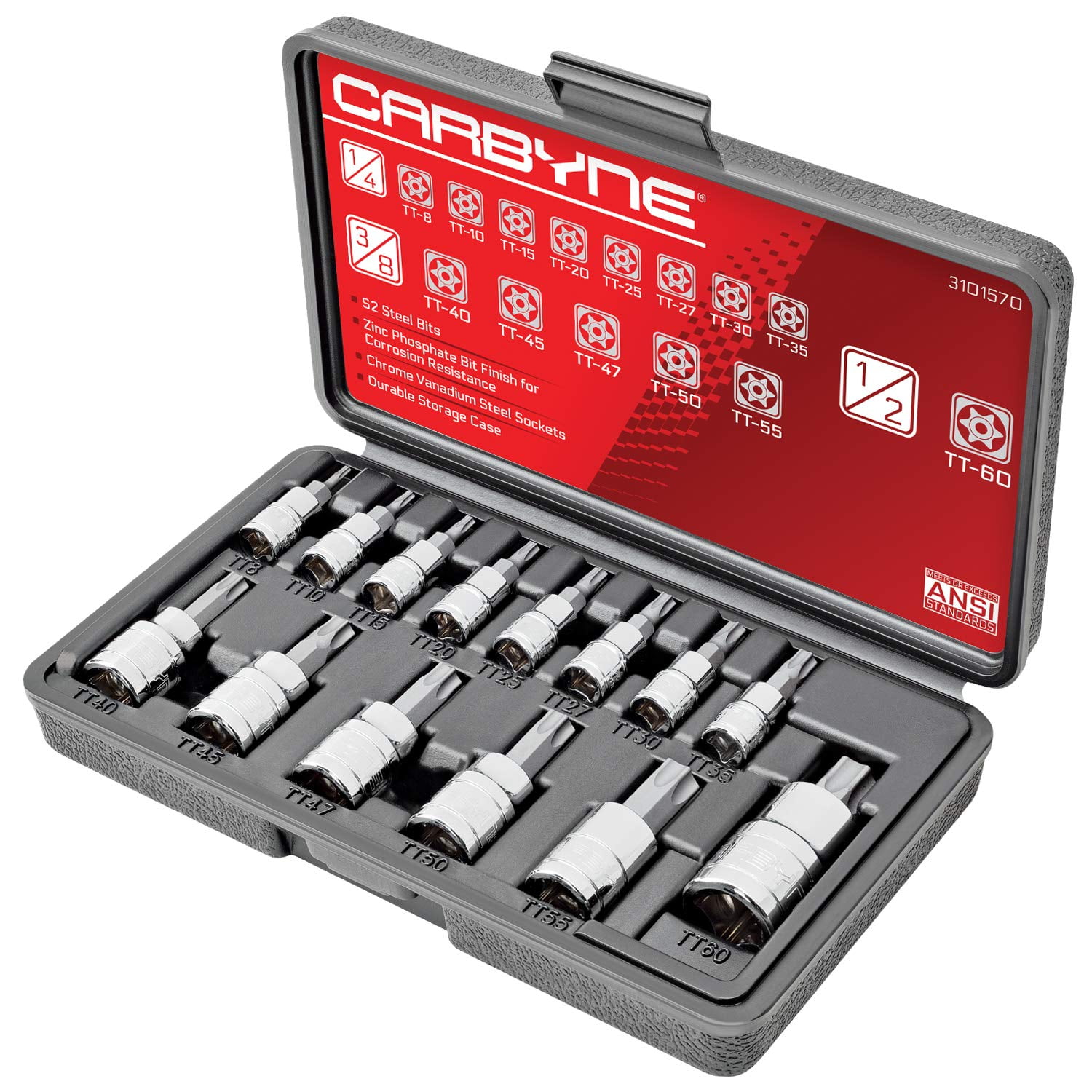 CARBYNE Tamper Proof Torx (aka Tamper Torx or Security Torx) Bit Socket Set - 14 Piece, T-8 to T ...