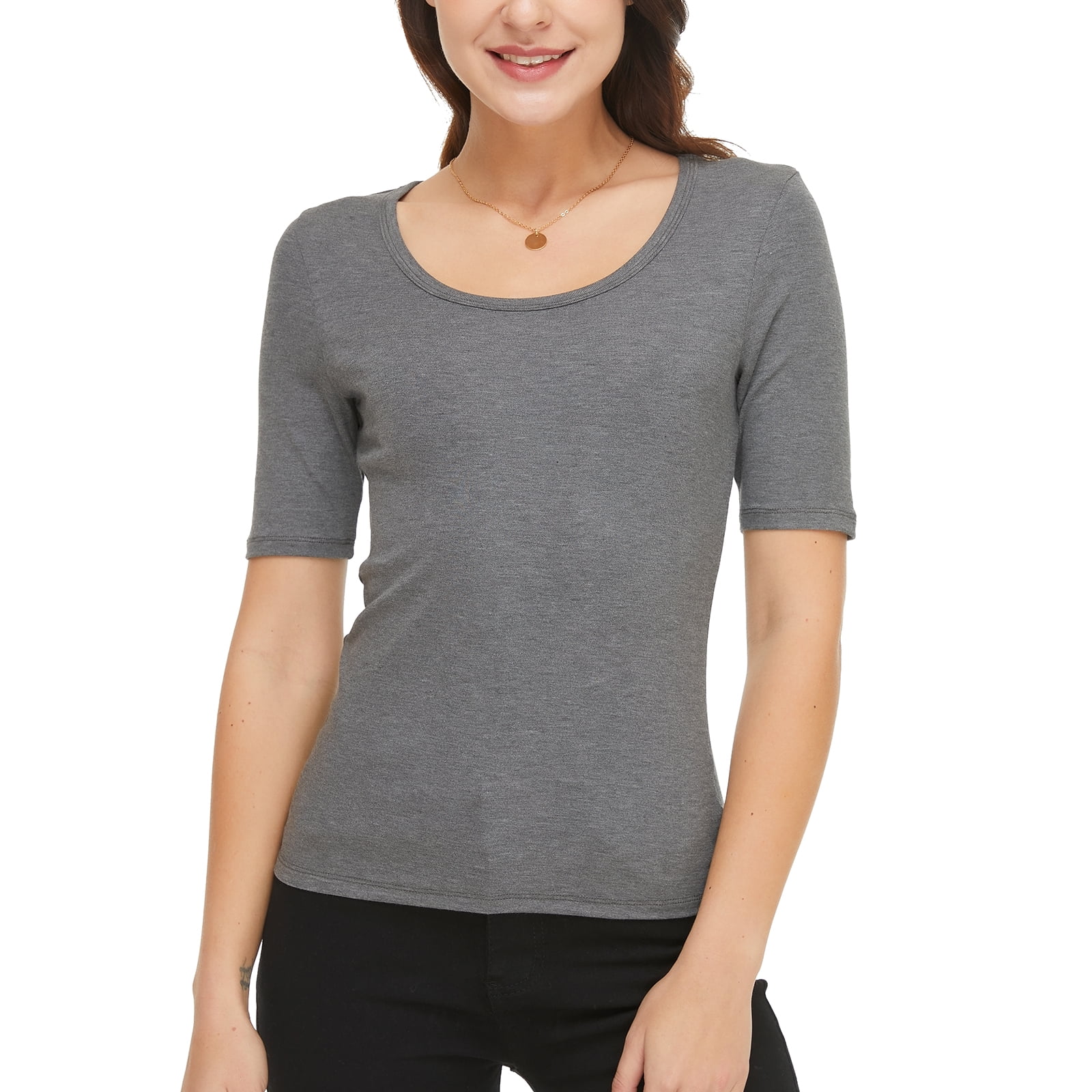 CARCOS Womens Basic Short Sleeve T-Shirts Crew neck Plain Tee Top Slim Fit Blouse Tee Gray 3XL ...