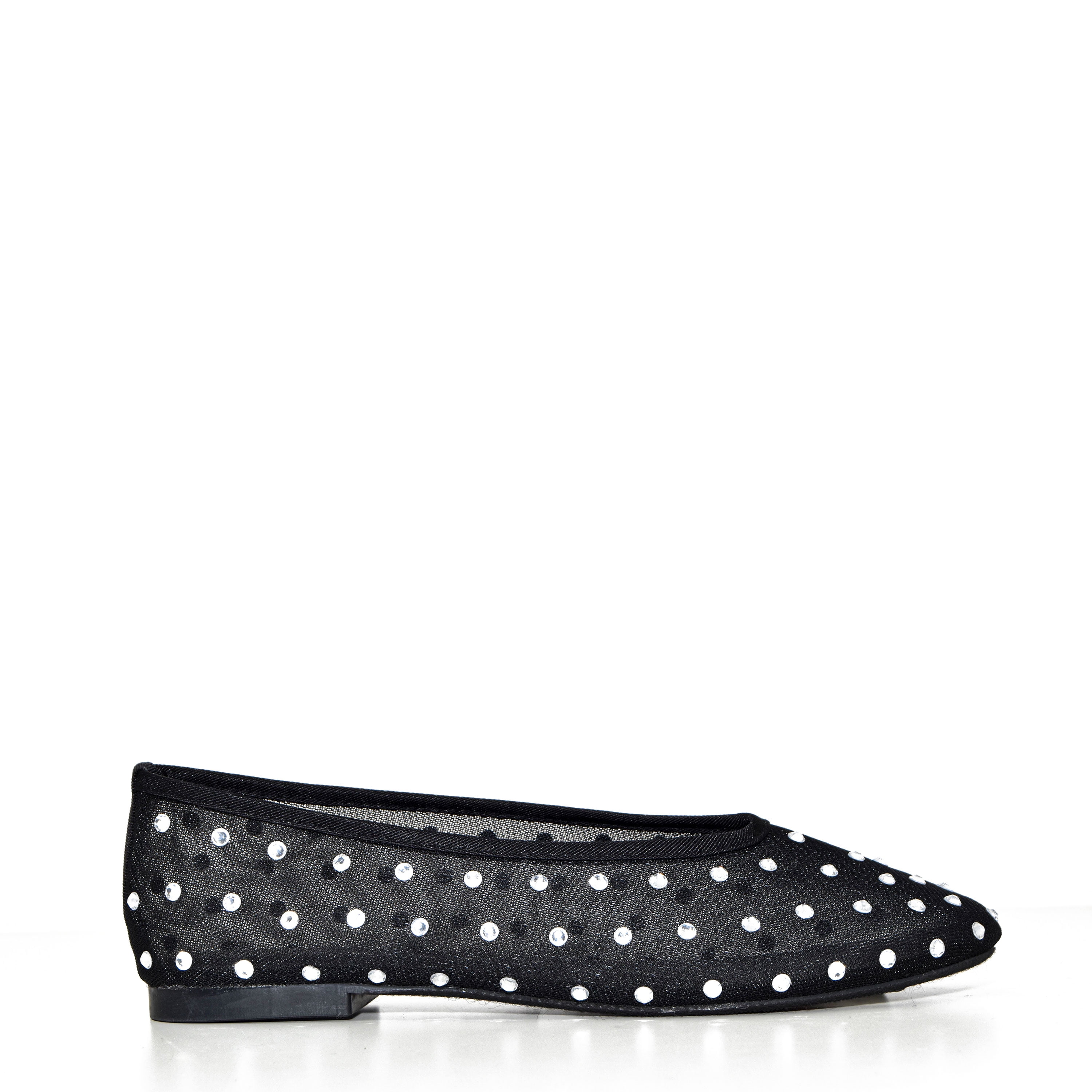CARDEE-01 Rhinestone Mesh Almond Toe Ballet Flats (Black, 6.5 ...