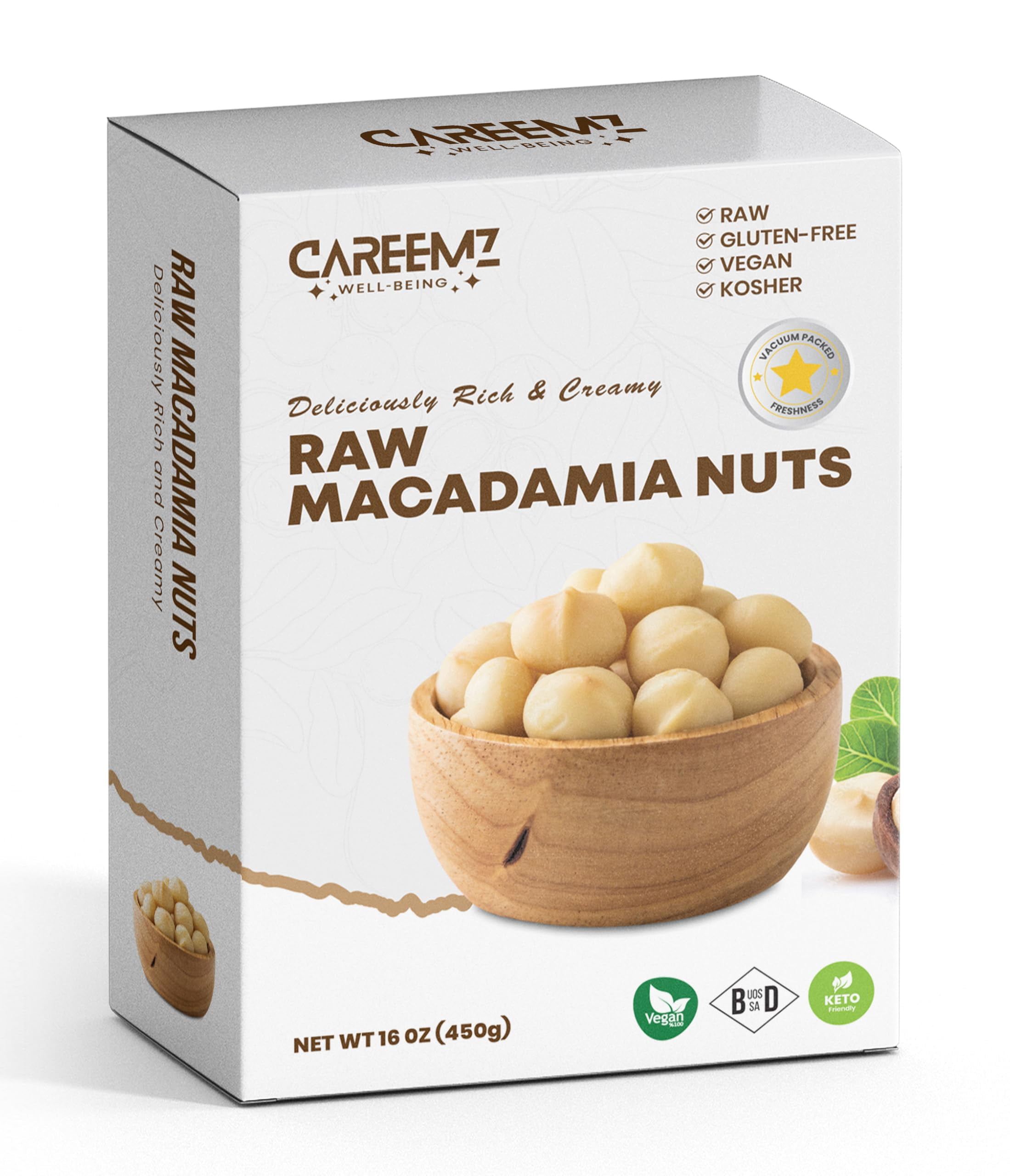 CAREEMZ Raw Macadamia Nuts, MMF7 Malawi’s Finest, Gourmet Snack, (450g ...