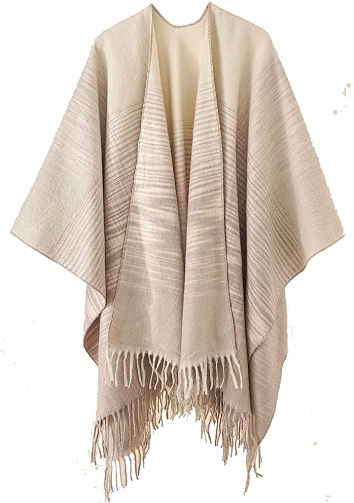 CAREFORM Women Tassel Shawl Wraps Open Front Poncho Winter Kintted ...