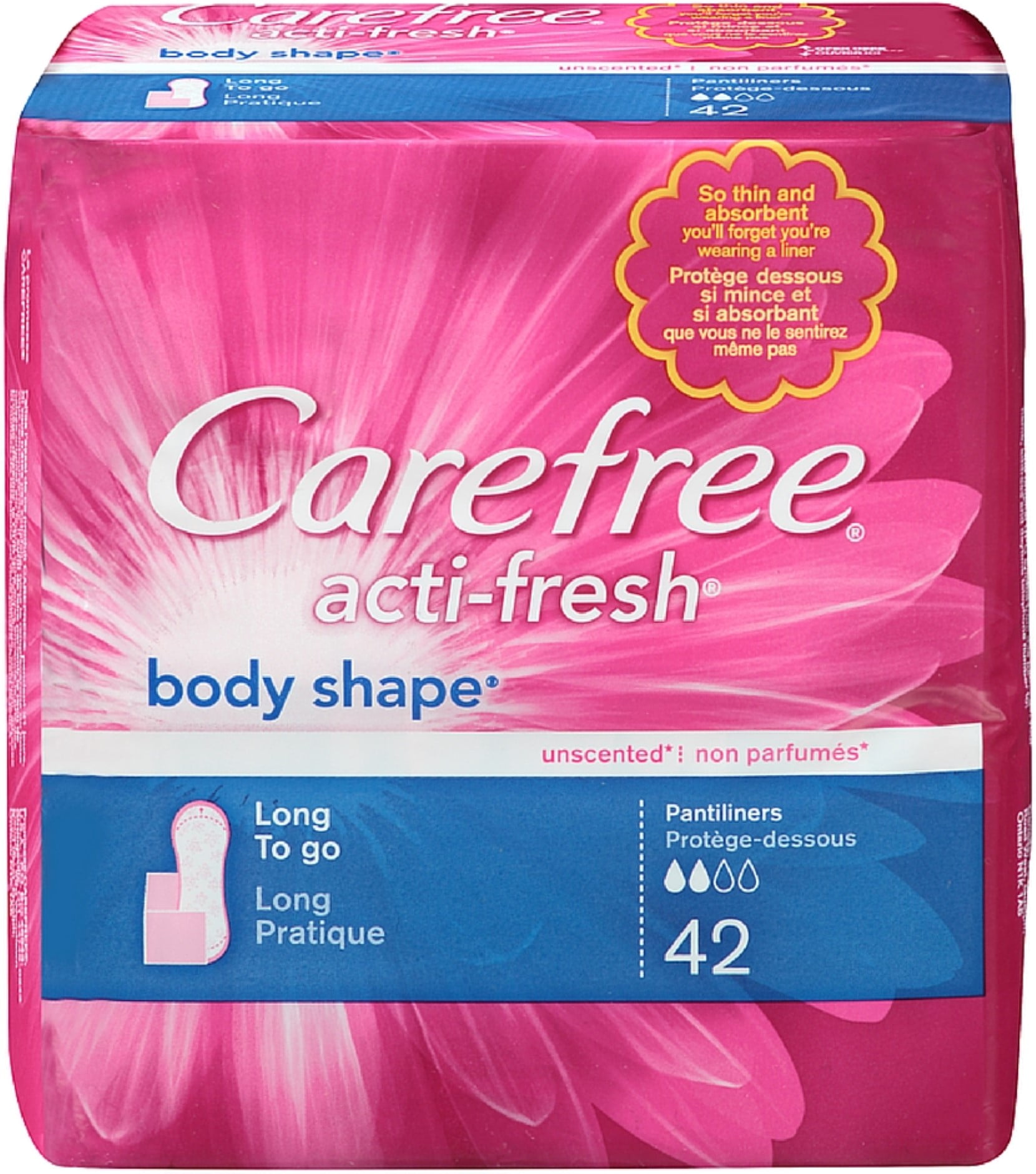 CAREFREE Acti-Fresh Body Shape Long To Go Pantiliner, Unscented 42 ea ...