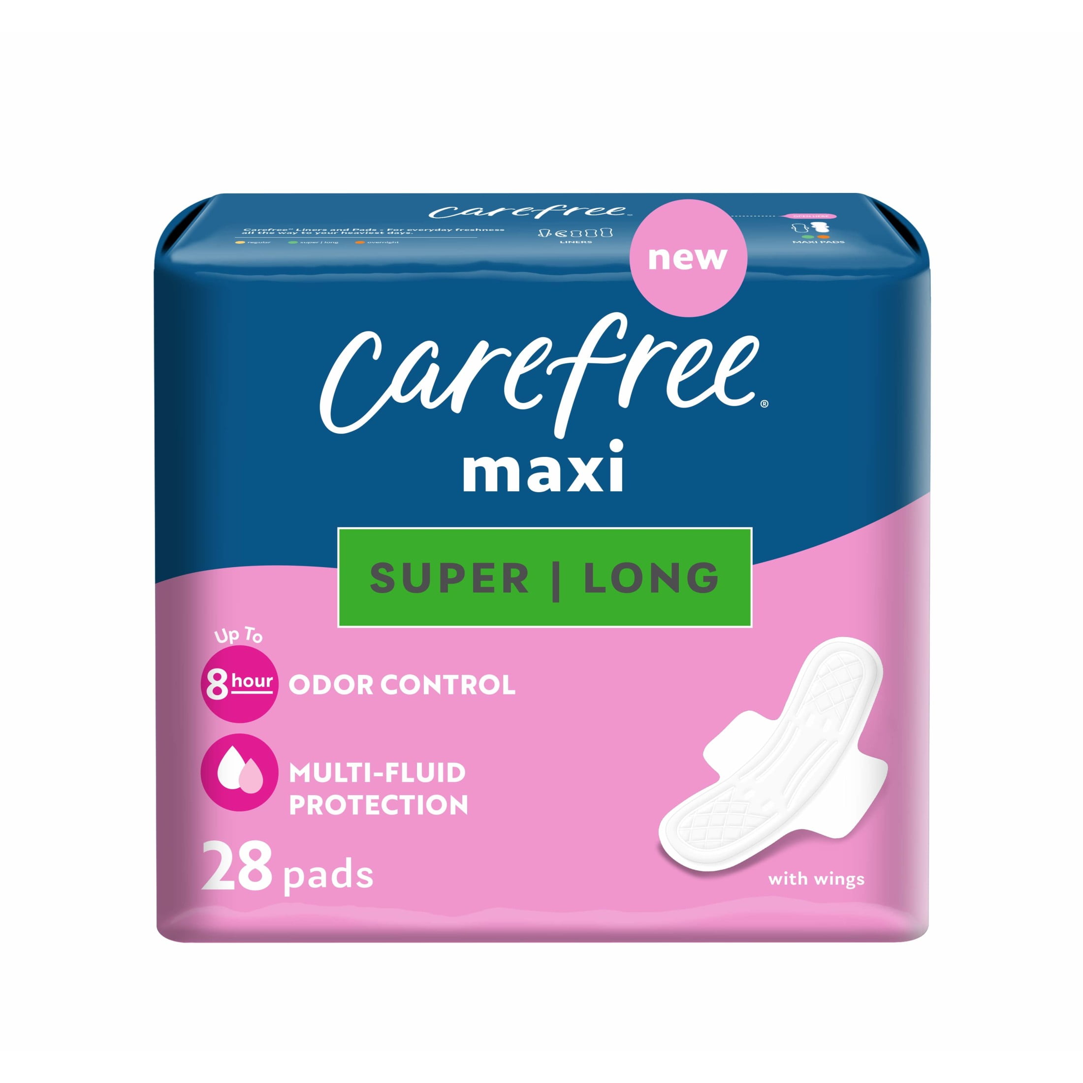 CAREFREE® Maxi Pads, Super Long Pads with Wings, Unscented, 28 Ct ...