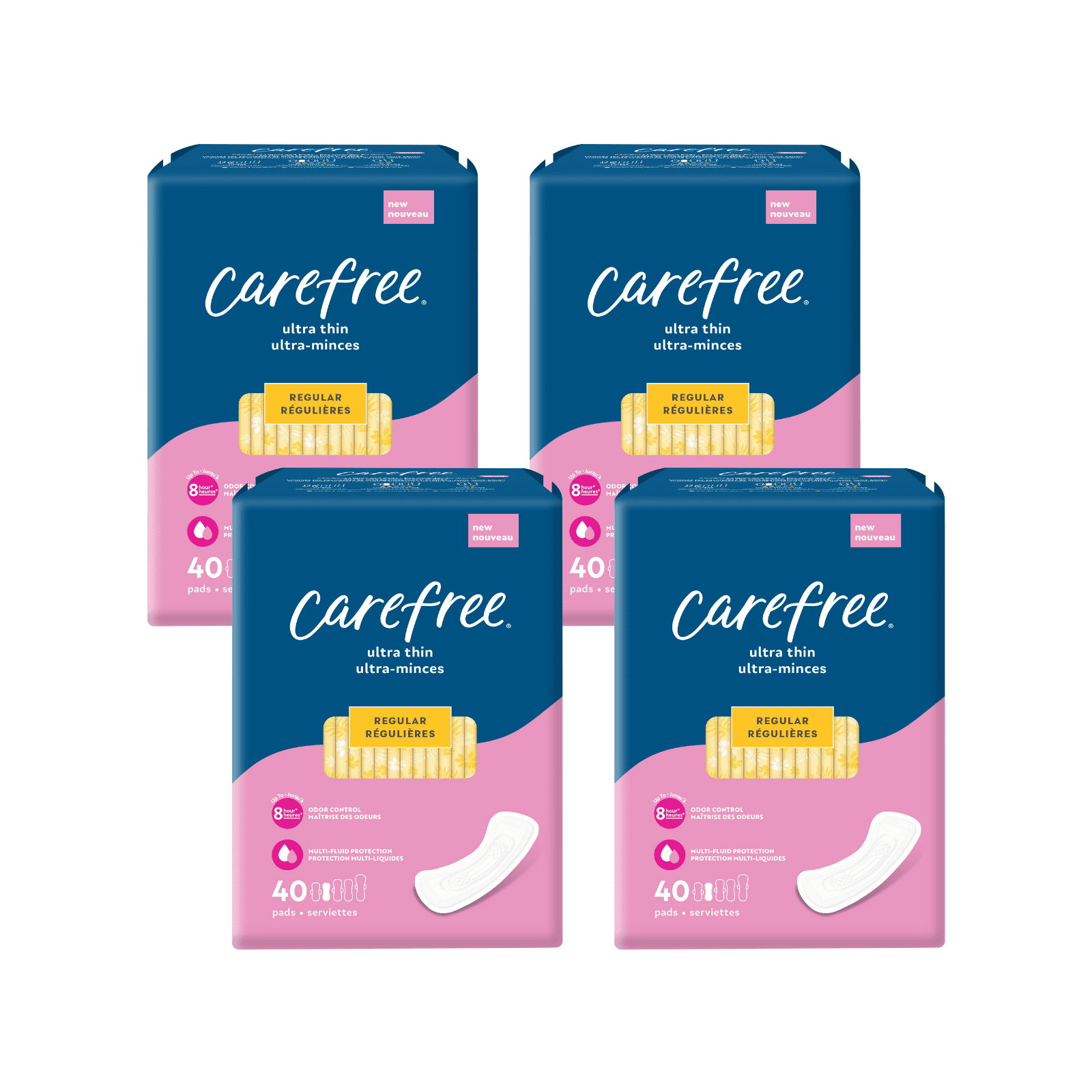 CAREFREE Ultra Thin Pads, Regular Pads Without Wings, 40ct (Pack of 4 ...