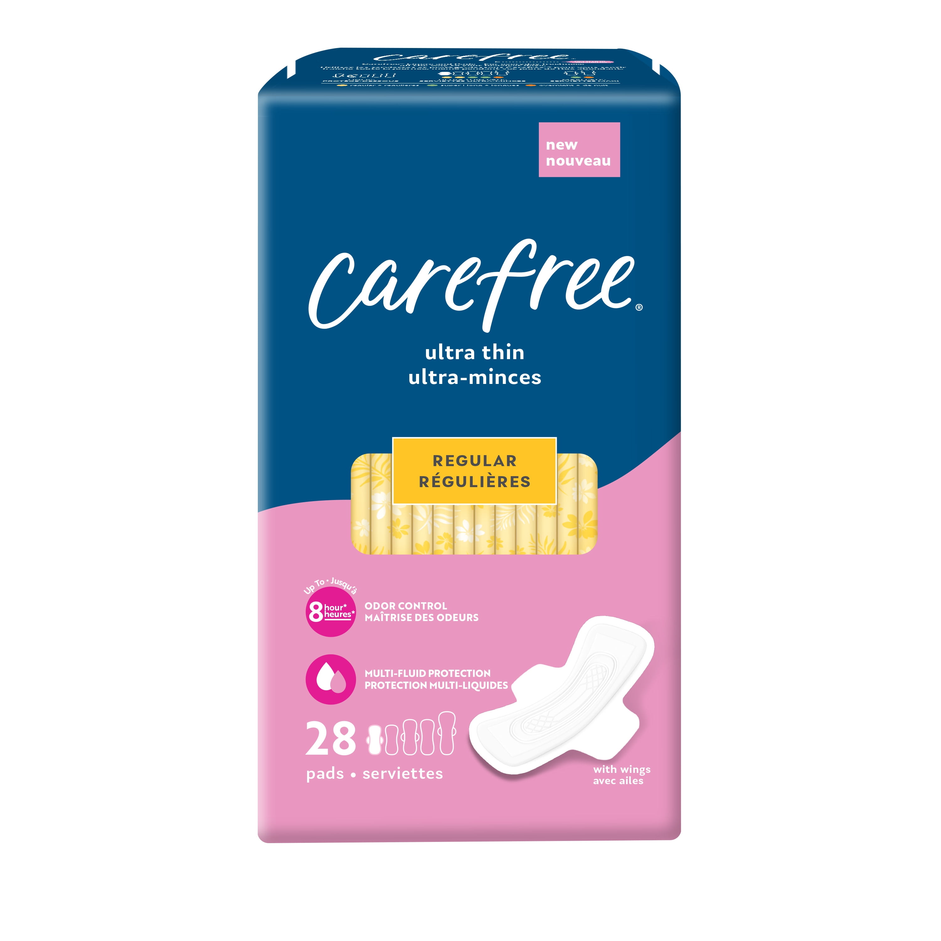 CAREFREE® Ultra Thin Regular Pads With Wings, 28 Count, Multi-Fluid ...