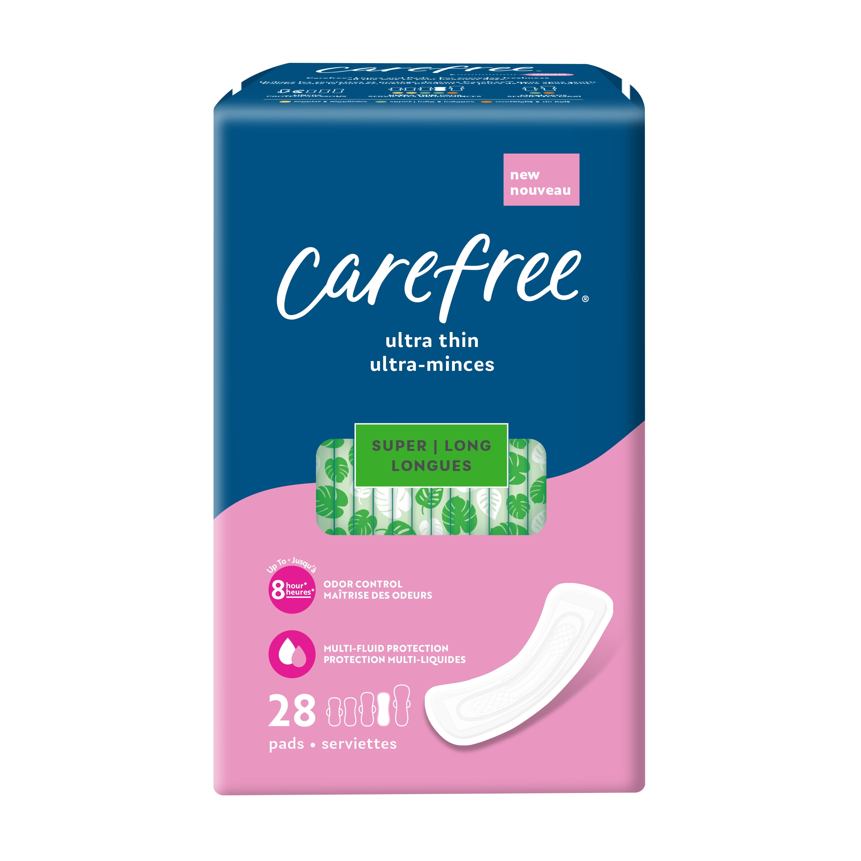 CAREFREE® Ultra Thin Super Long Pads Without Wings, 28ct, Multi-Fluid ...