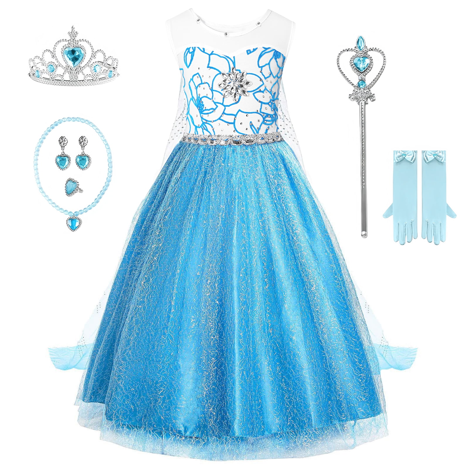 CARETOO Snow Princess Dress for Girls - Blue Ice Princess Tulle Dress ...