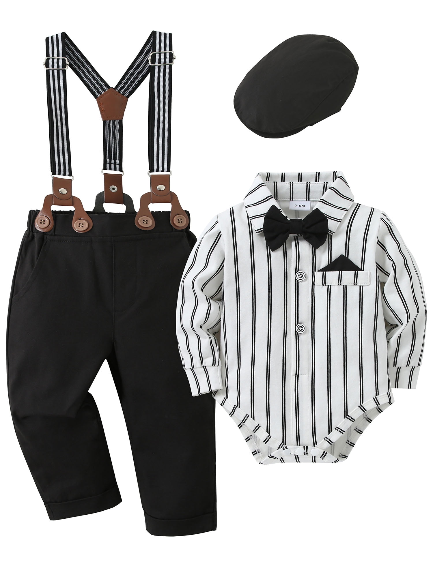 CARETOO Baby Boy Clothes 0-18 Months Formal Long Sleeve Striped Dress ...